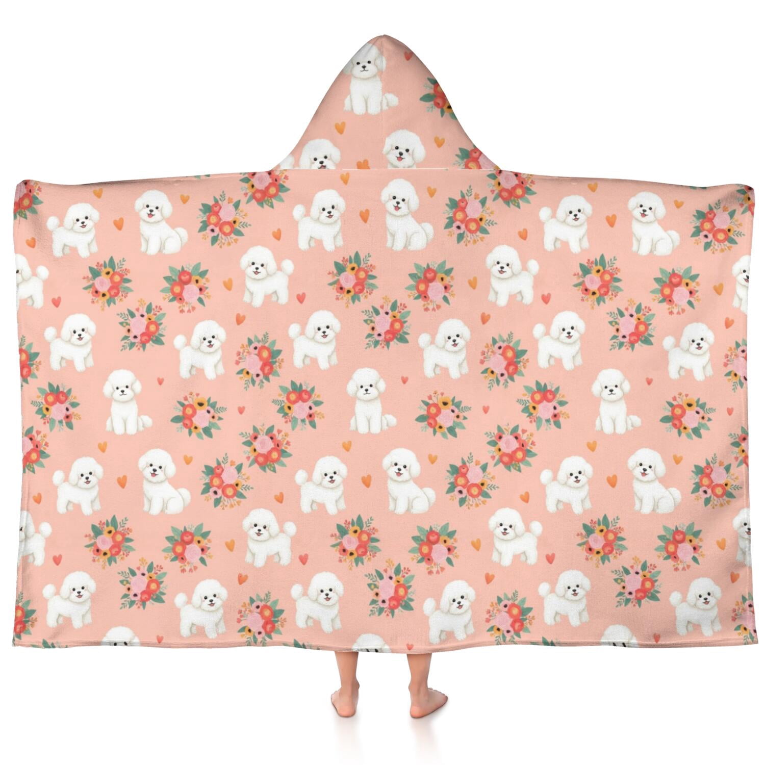 Bichon Frise and Floral Pink Pattern Teens Hooded Bath Towel Wrap for ...