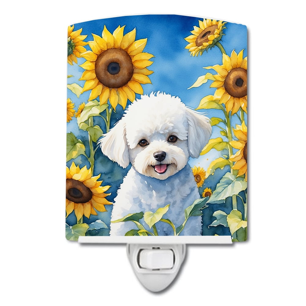Bichon Frise in Sunflowers Ceramic Night Light 4 in x 6 in - Walmart.com