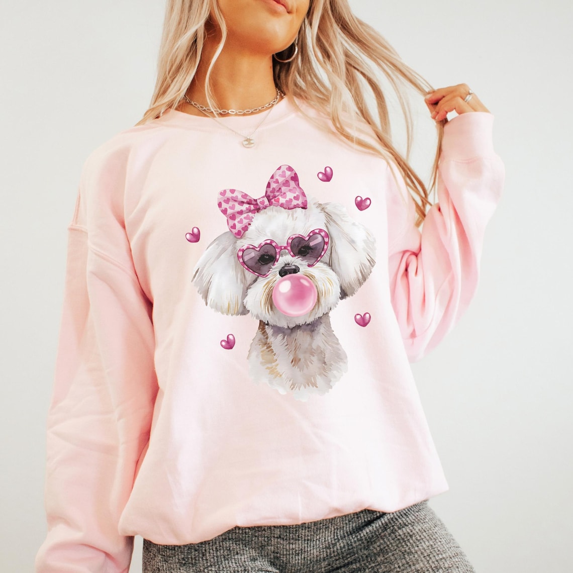 Bichon Valentine Day Sweatshirt, Heart Bow Bichon Frise Sweater ...