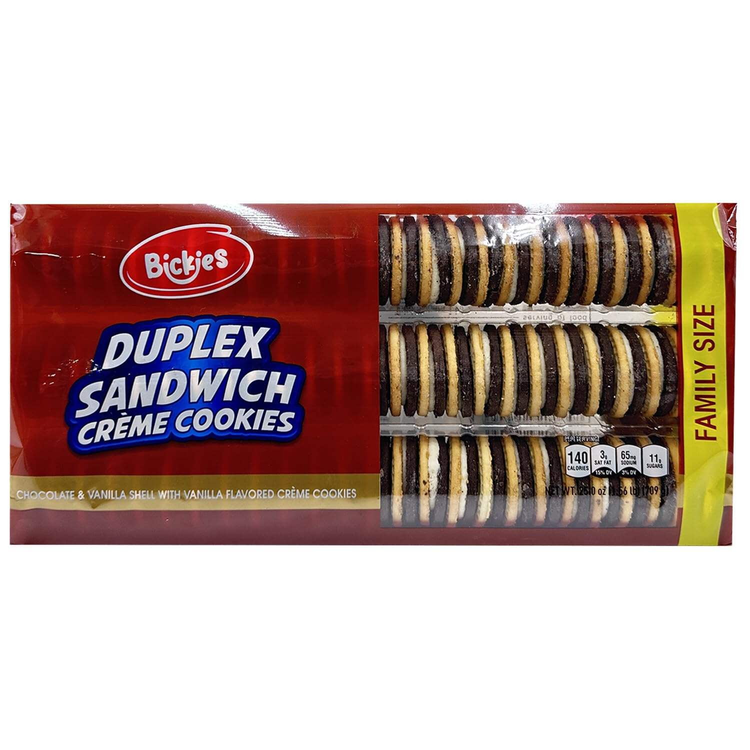 Bickies Duplex Sandwich Cream Cookies, 25 oz. Family Size, Chocolate & Vanilla Shell with ...
