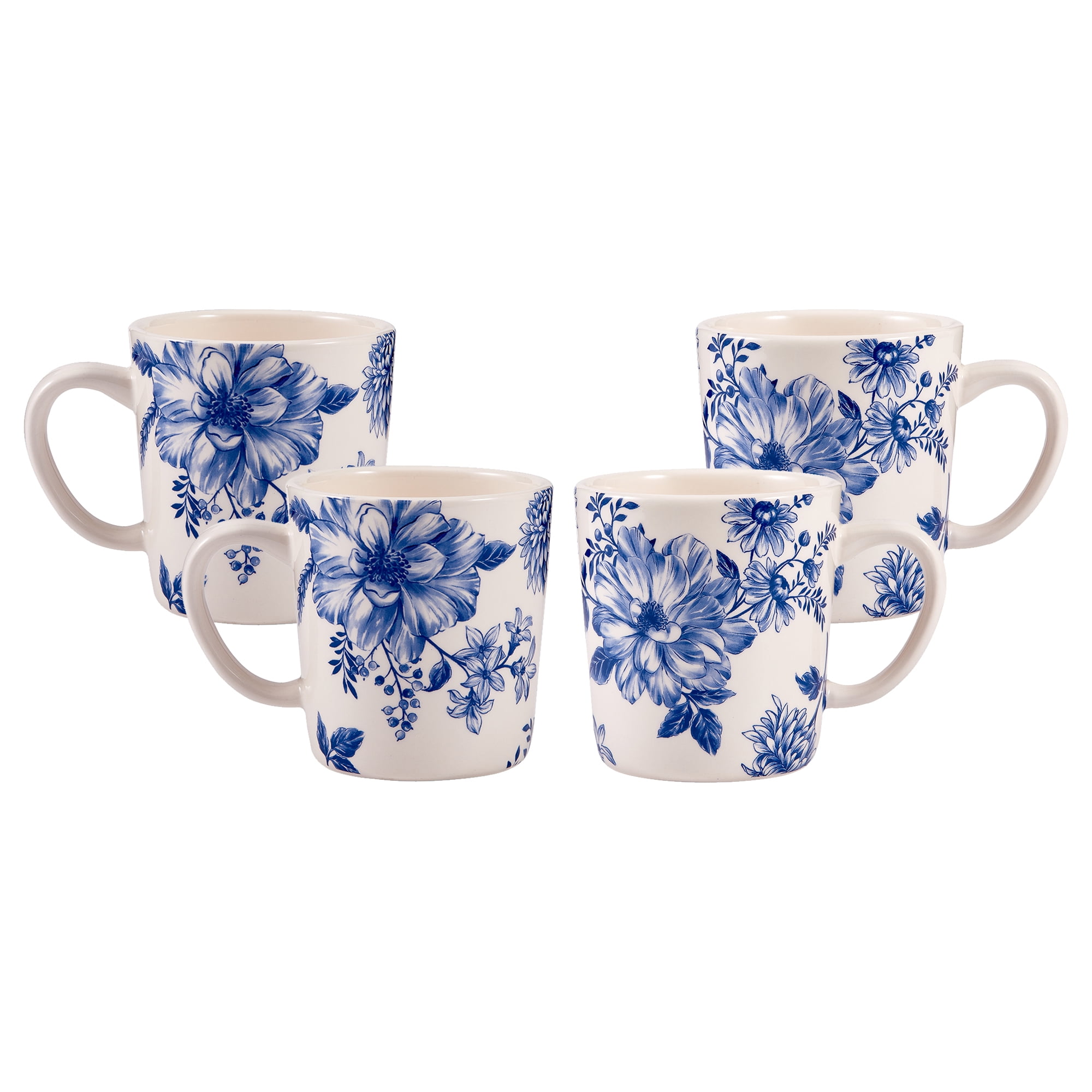 Bico Blue Floral Haven Haven Ceramic Mugs, Set of 4, for Coffee, Tea ...