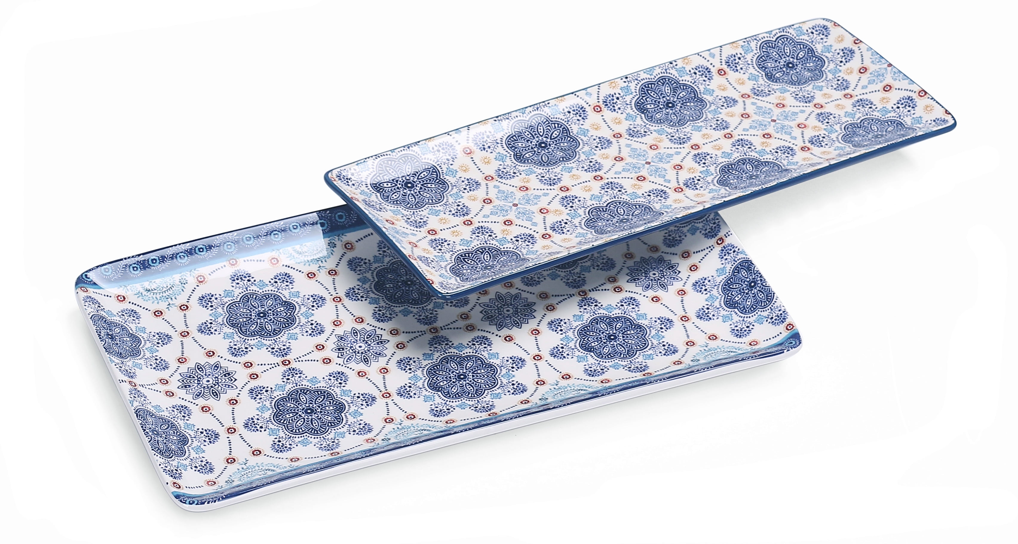 Bico Blue Talavera 14" Ceramic Rectangular Serving Platter, Set of 2 ...