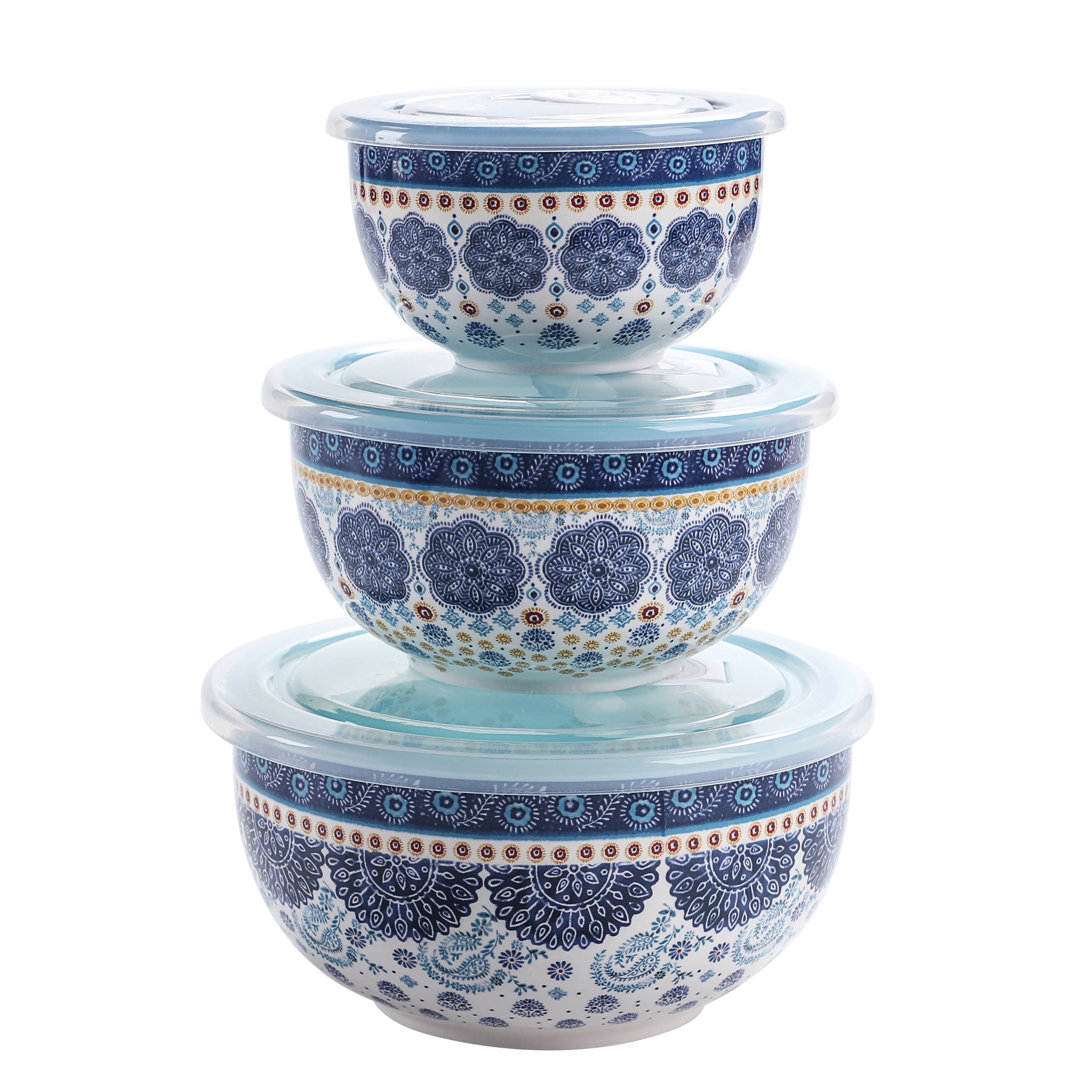 Bico Blue Talavera Ceramic Bowl with Air Tight Lid Set of 3(27oz, 18oz ...