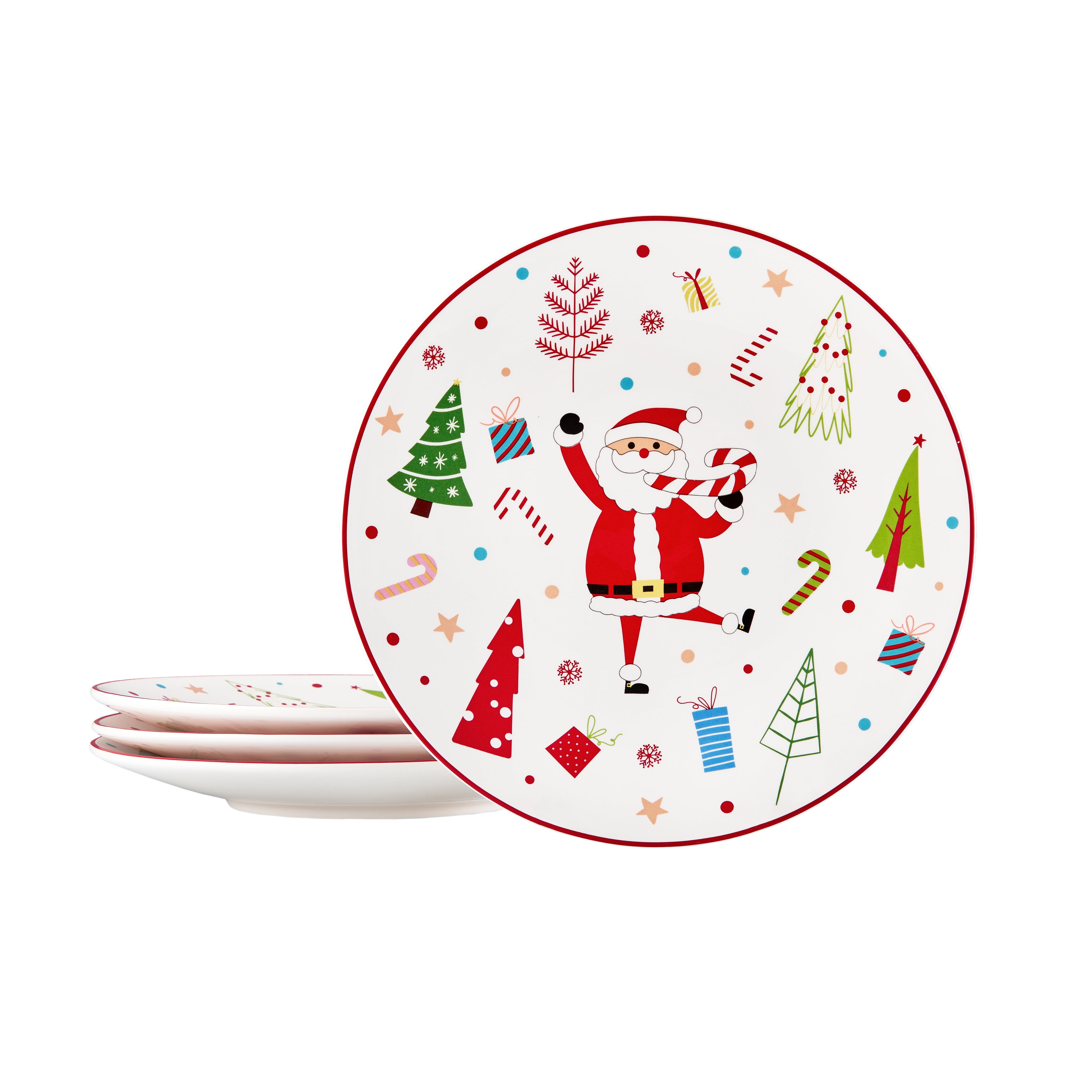 Bico Christmas Merry Crew Ceramic 11 inch Holiday Dinner Plates Set ...