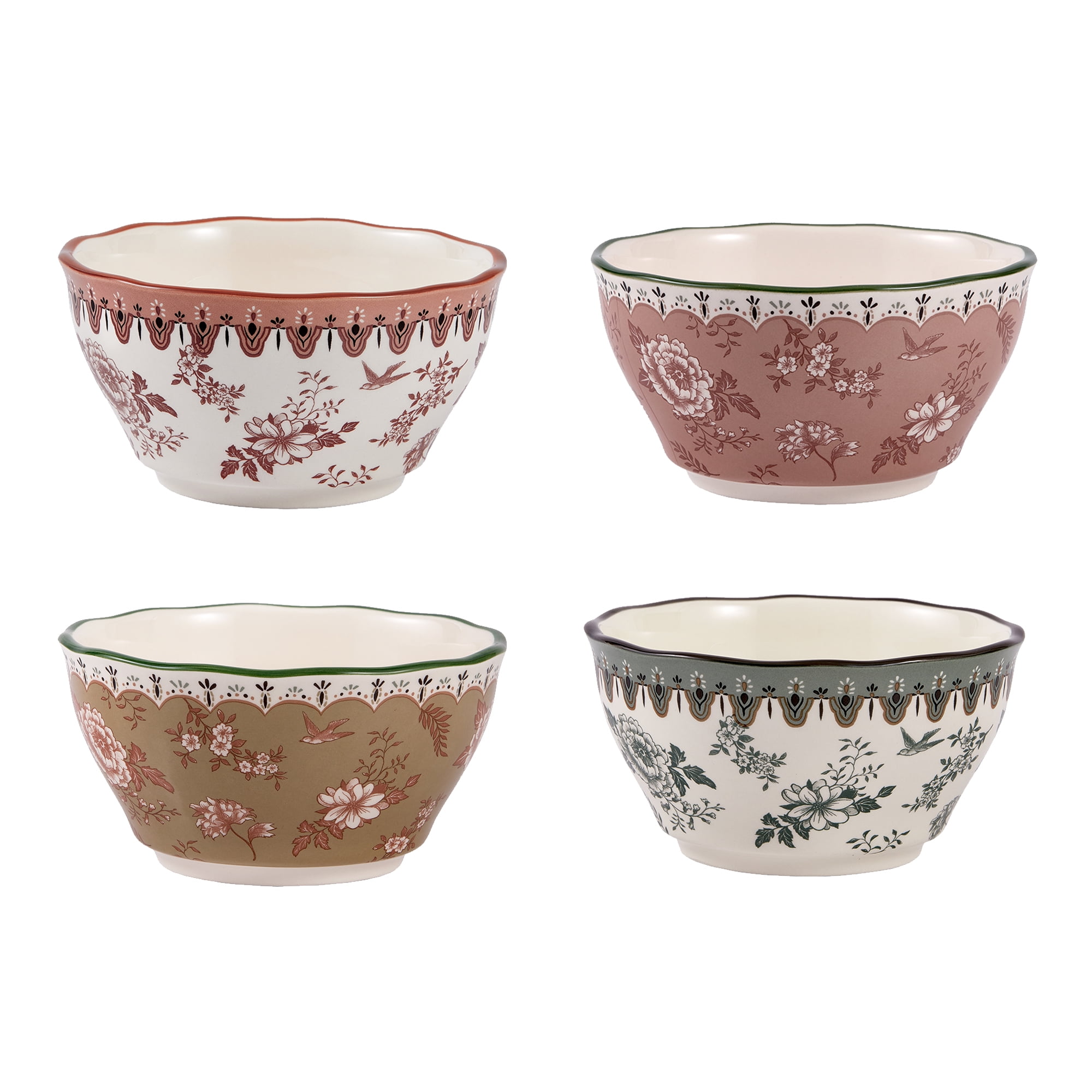 Bico Country Wanderlust Scalloped Ceramic Cereal Bowls Set of 4, 24oz ...