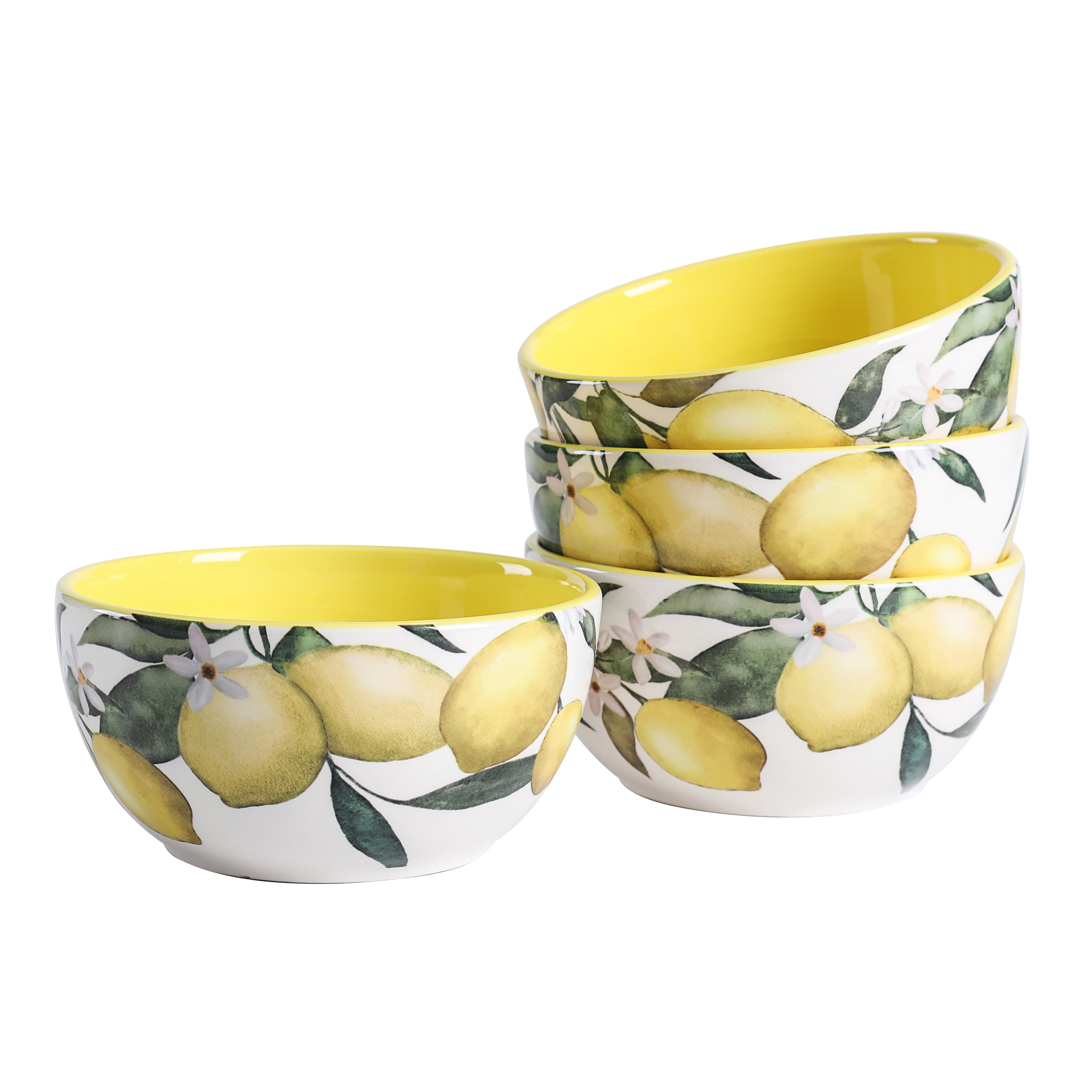 Bico Lemon Dreams Ceramic Bowls Set of 4, 26oz, for Pasta, Salad ...
