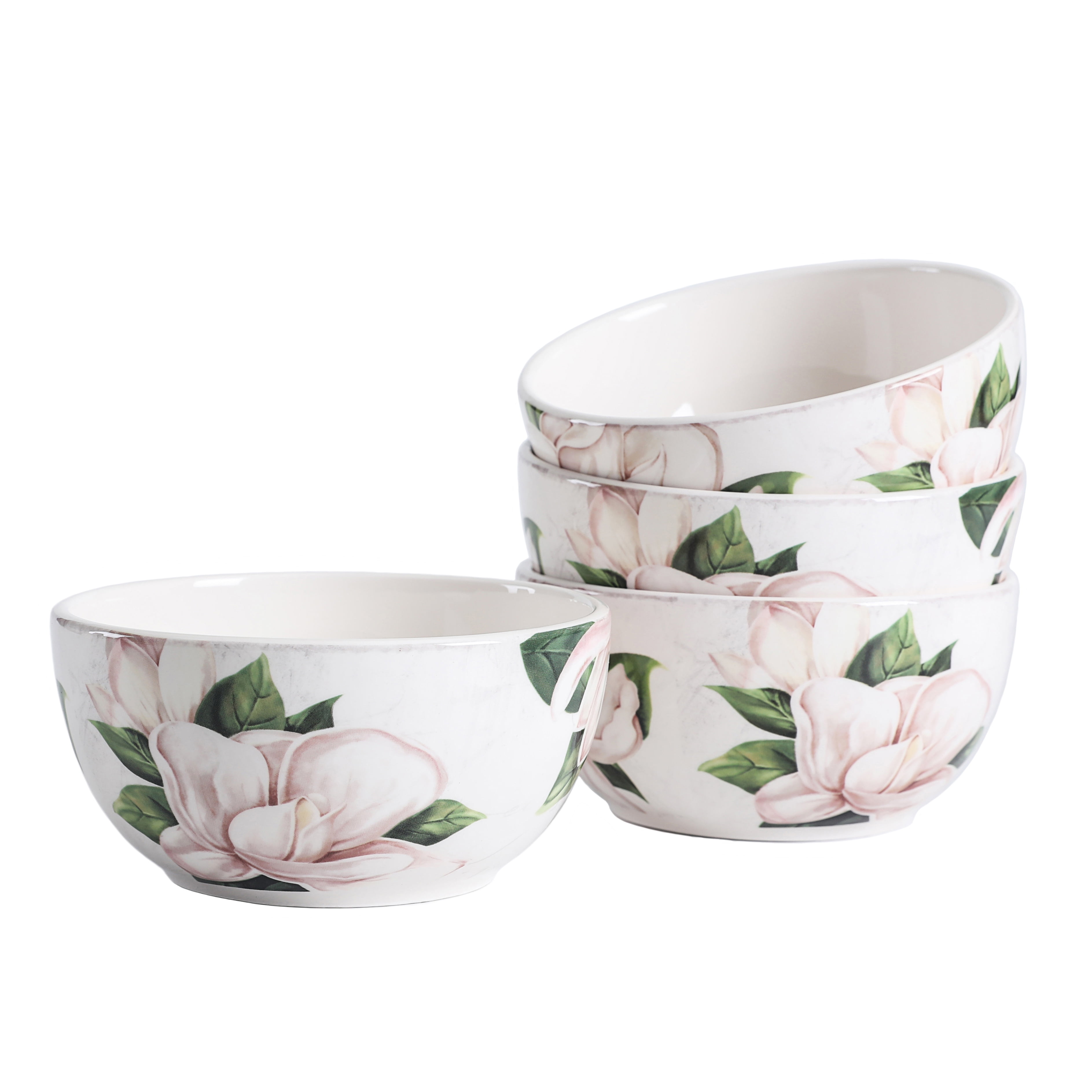 Bico Magnolia Floral Ceramic Bowls Set of 4, 26oz, for Pasta, Salad ...