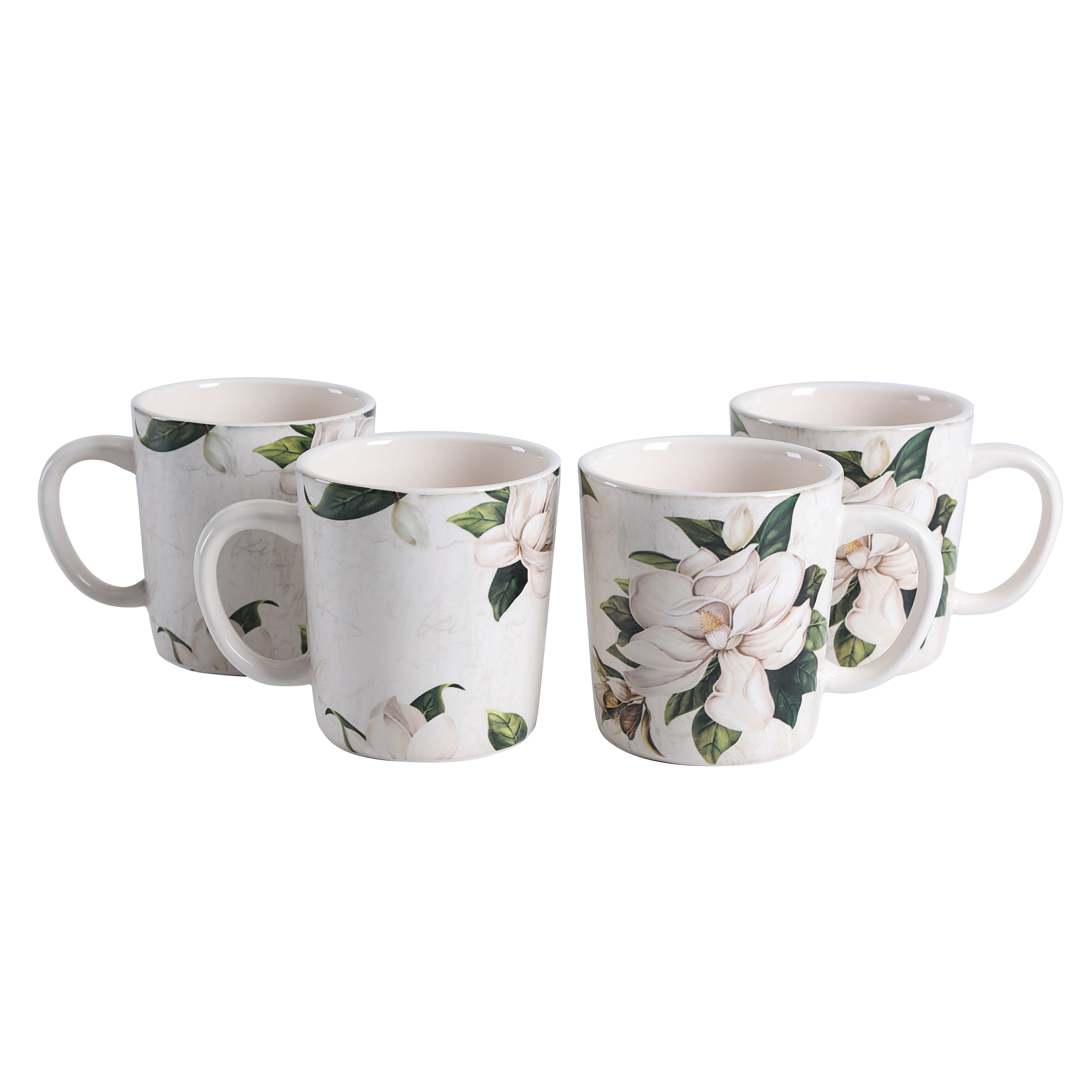Bico Magnolia Floral Ceramic Mugs, Set of 4, for Coffee, Tea, Drinks ...