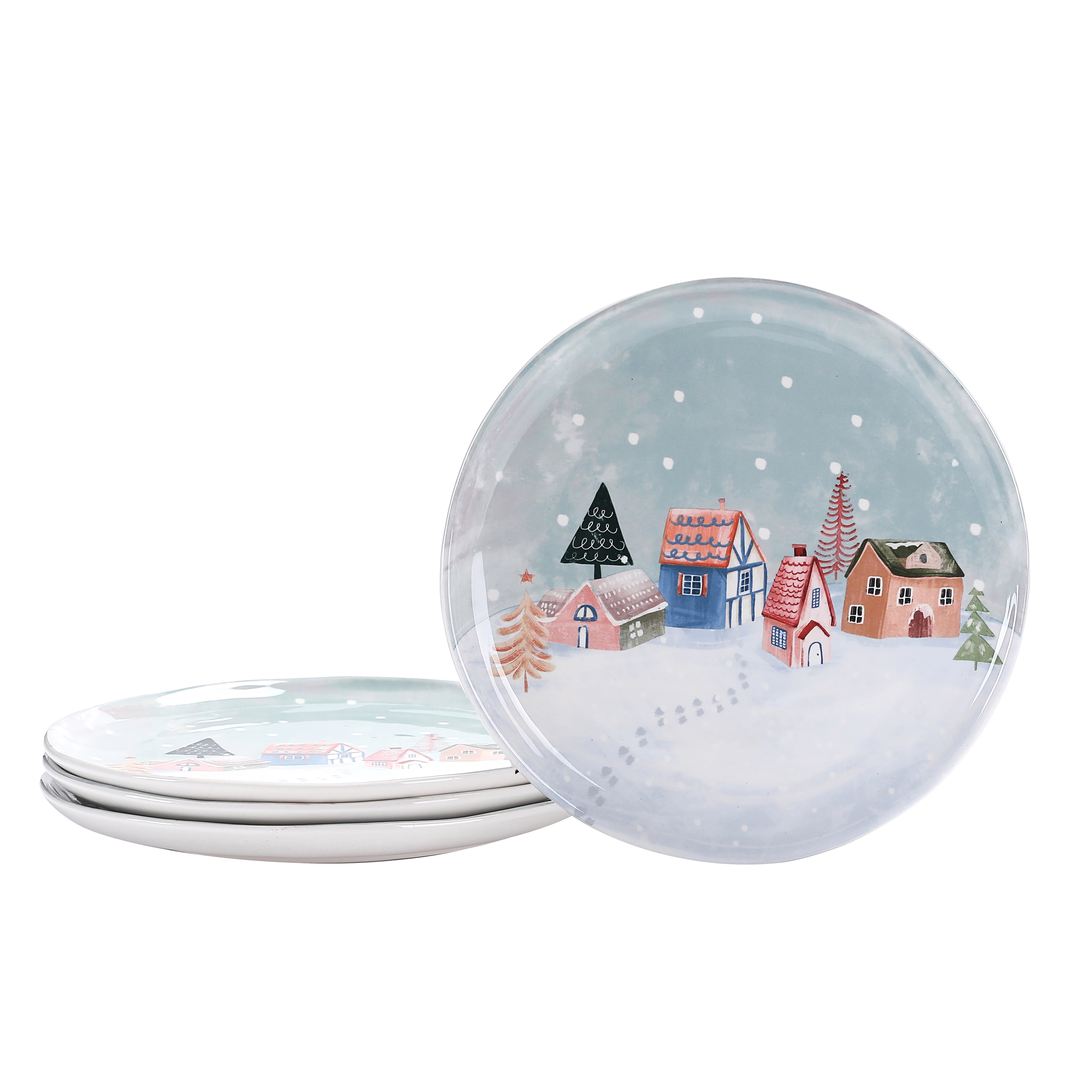 Bico Ceramic Dinnerware, 11 inch Nordic Village Dinner Plates, Set of 4 ...