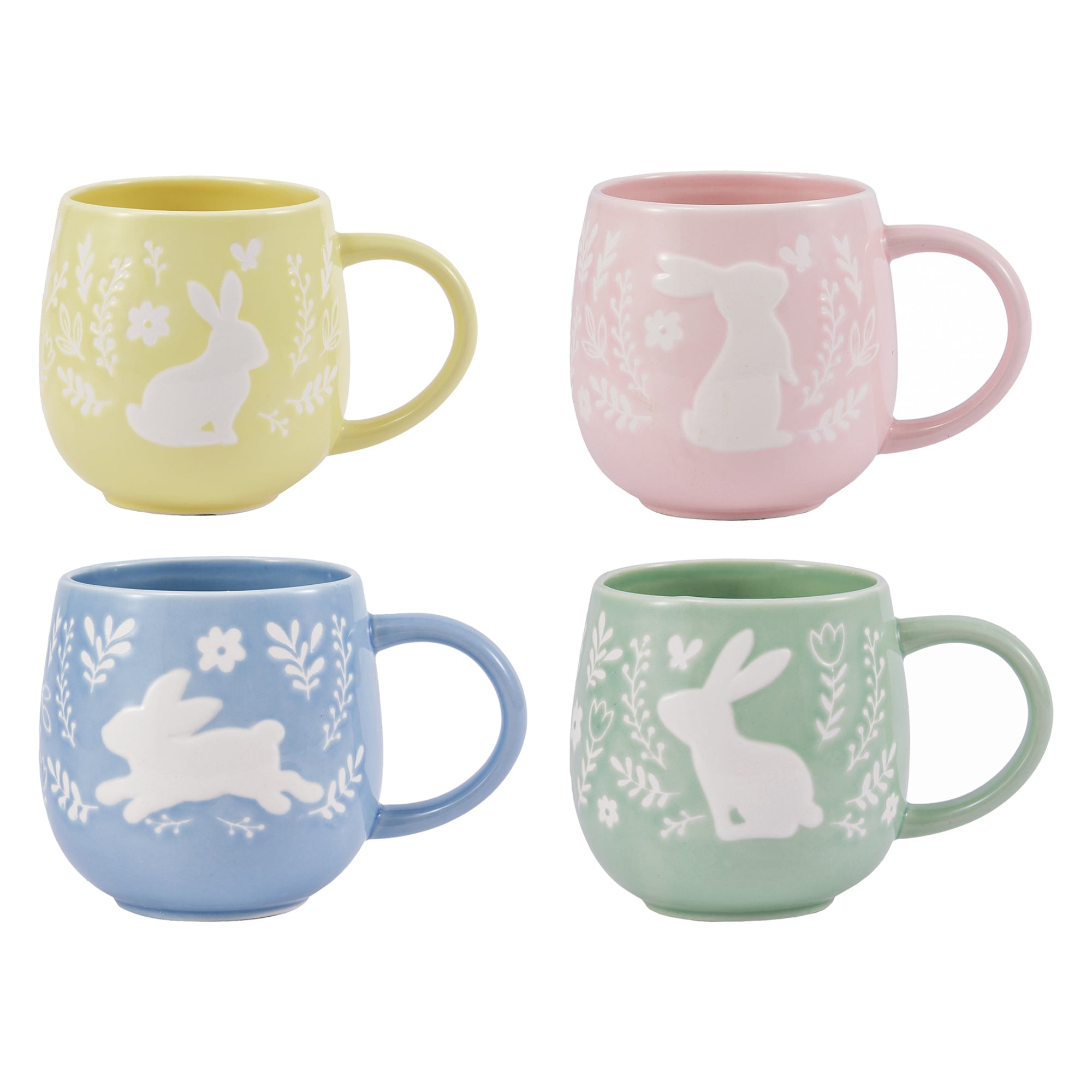 Bico Pastel Color Bunny Stoneware Mugs Set, Microwave & Dishwasher Safe ...