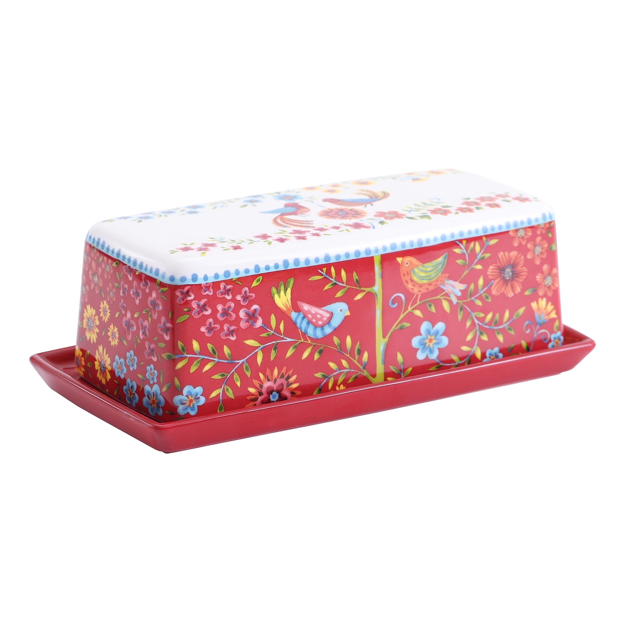 Bico Red Spring Bird Ceramic Butter Dish with Lid, Butter Keeper for ...