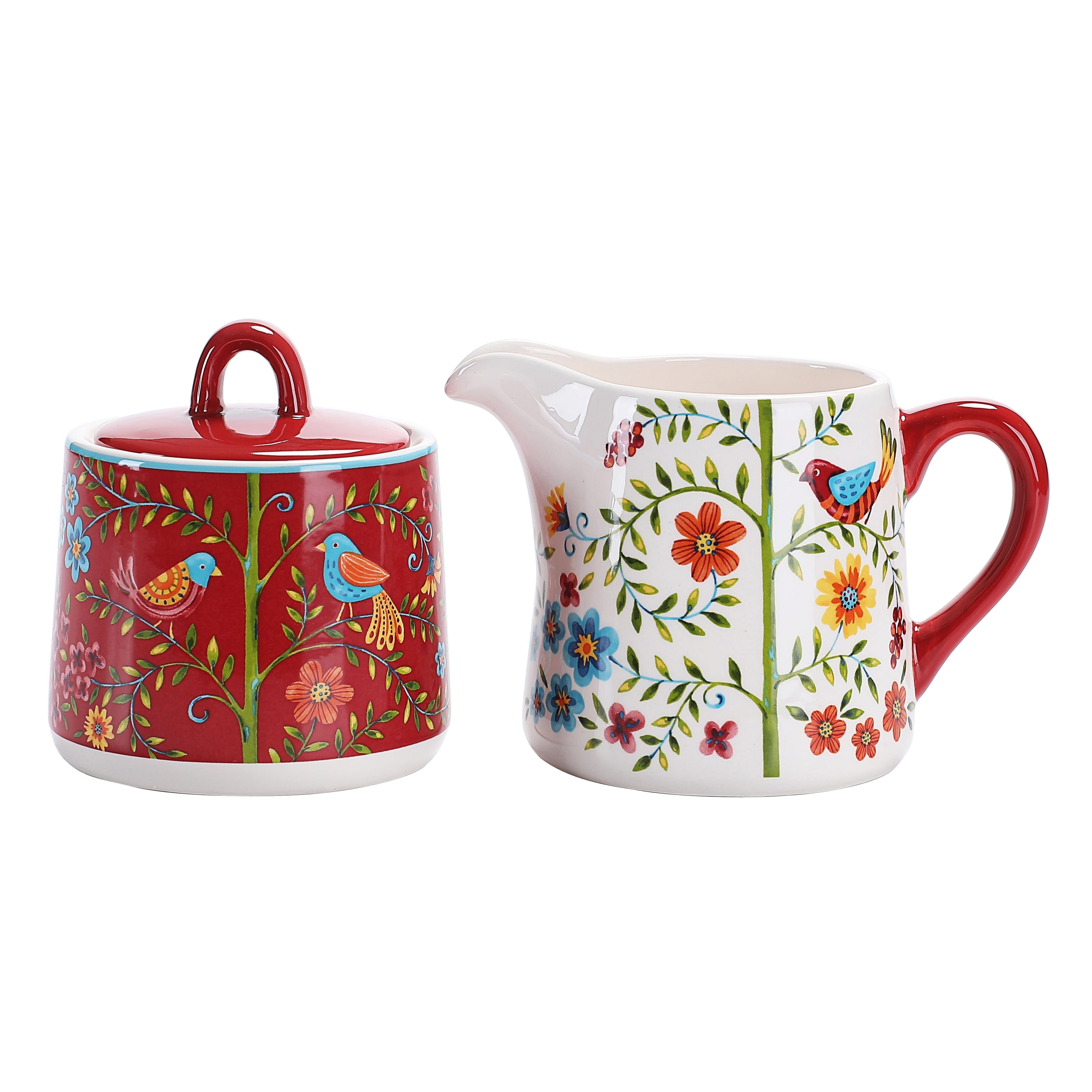 Bico Red Spring Bird Ceramic Sugar and Cream Set, Dishwasher Safe ...