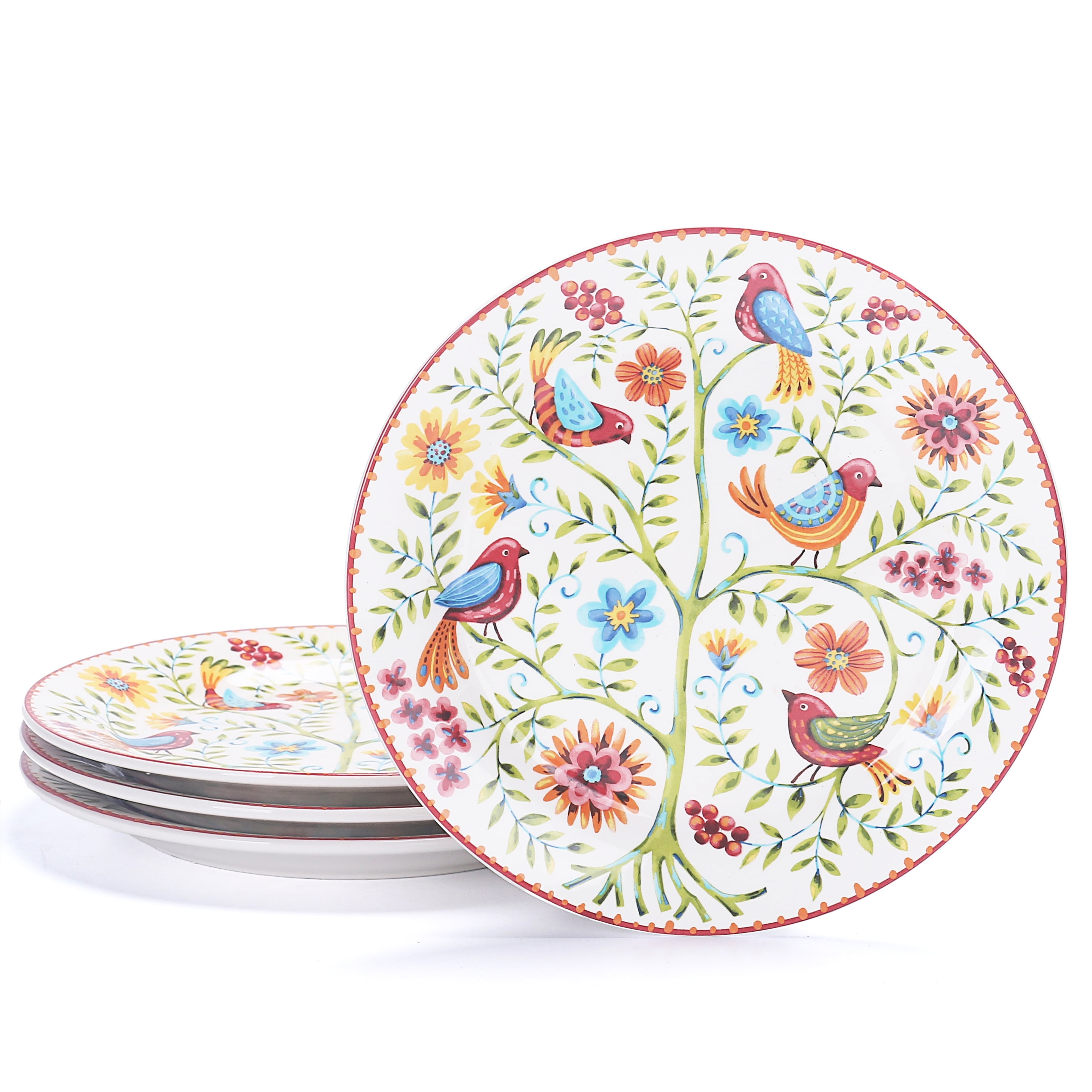 Bico Red Spring Bird Salad Plates Set of 4, Ceramic, 8.75 inch ...