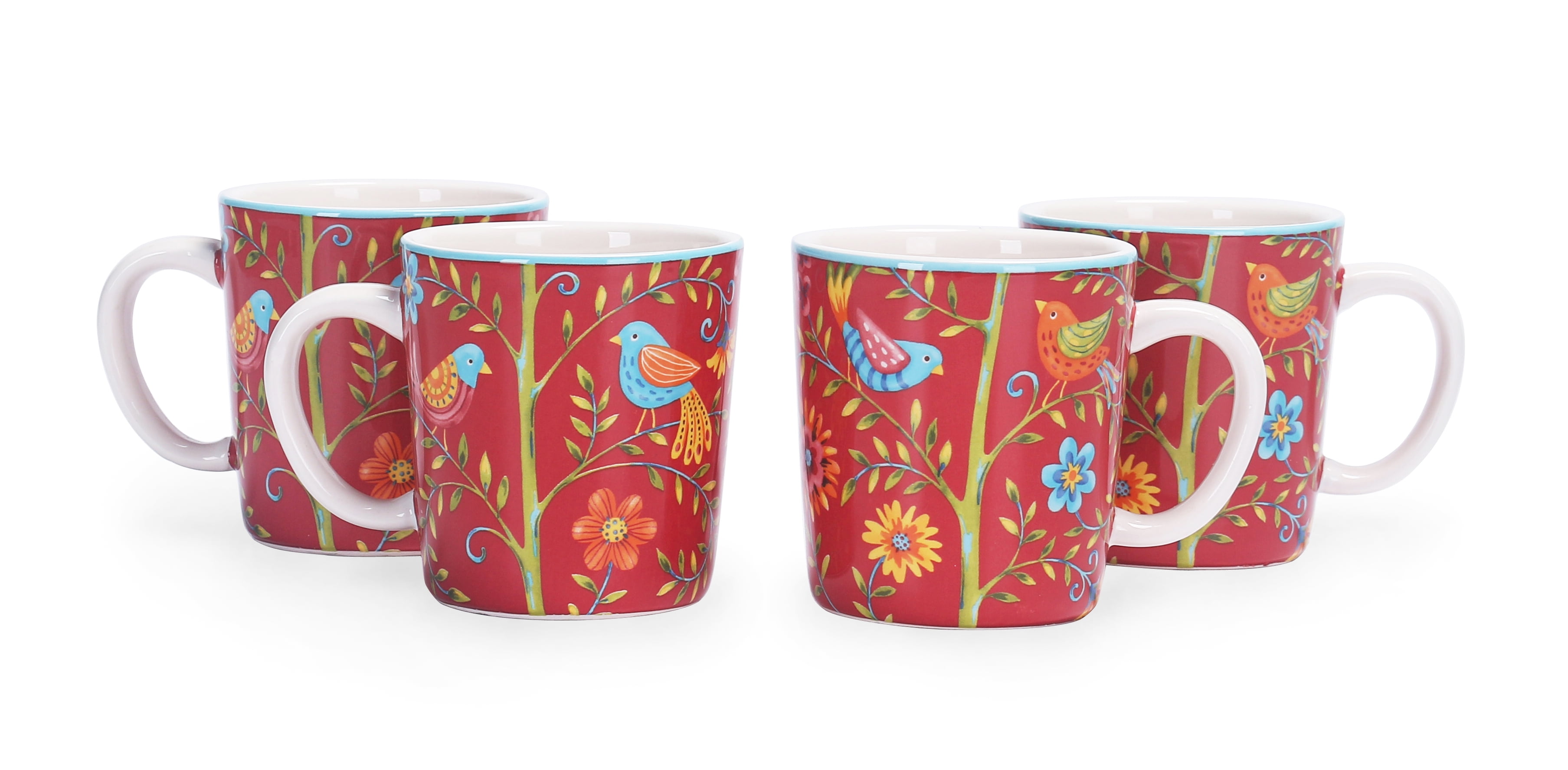 Bico Red Spring Birds Ceramic 18oz Mugs, Set of 4, for Coffee, Tea ...