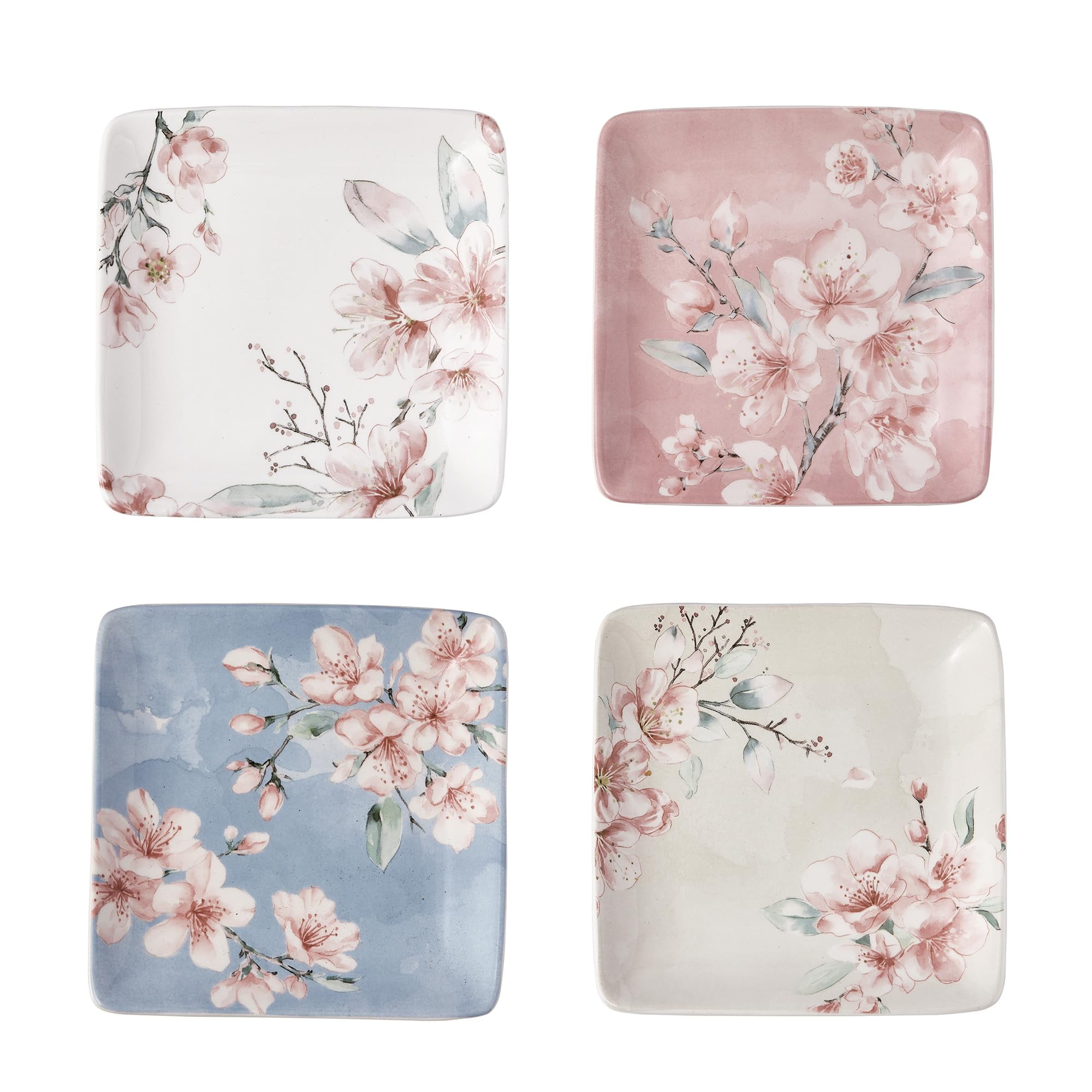 Bico Spring Sakura 6 inch Ceramic Square Appetizer Plates Set, Set of 4 ...