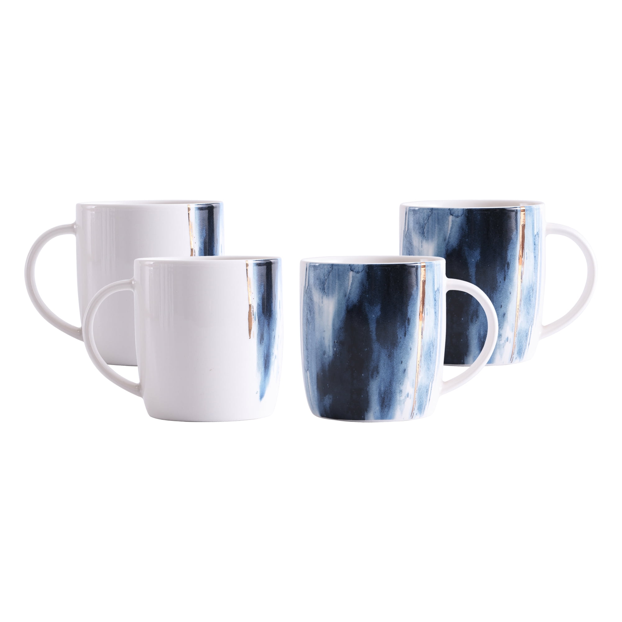 Bico Watercolor Marble Gold Navy Blue Porcelain Mugs, Set of 4, for ...