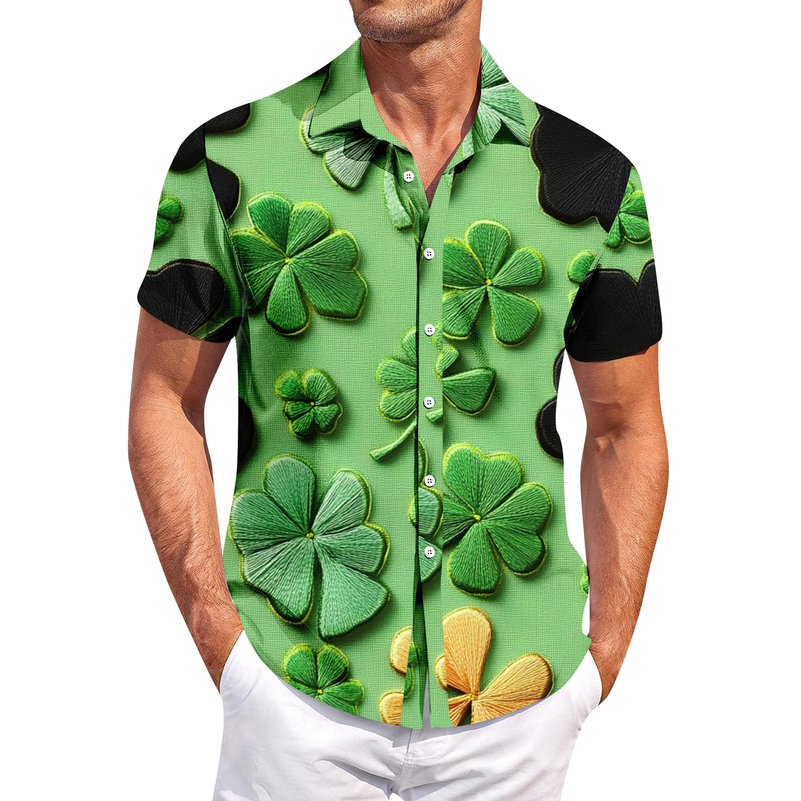 Bicoasu St Patricks Day Men Shirts,Men's Casual Short-sleeved Shirt Slim Fit Stylish Men's St ...