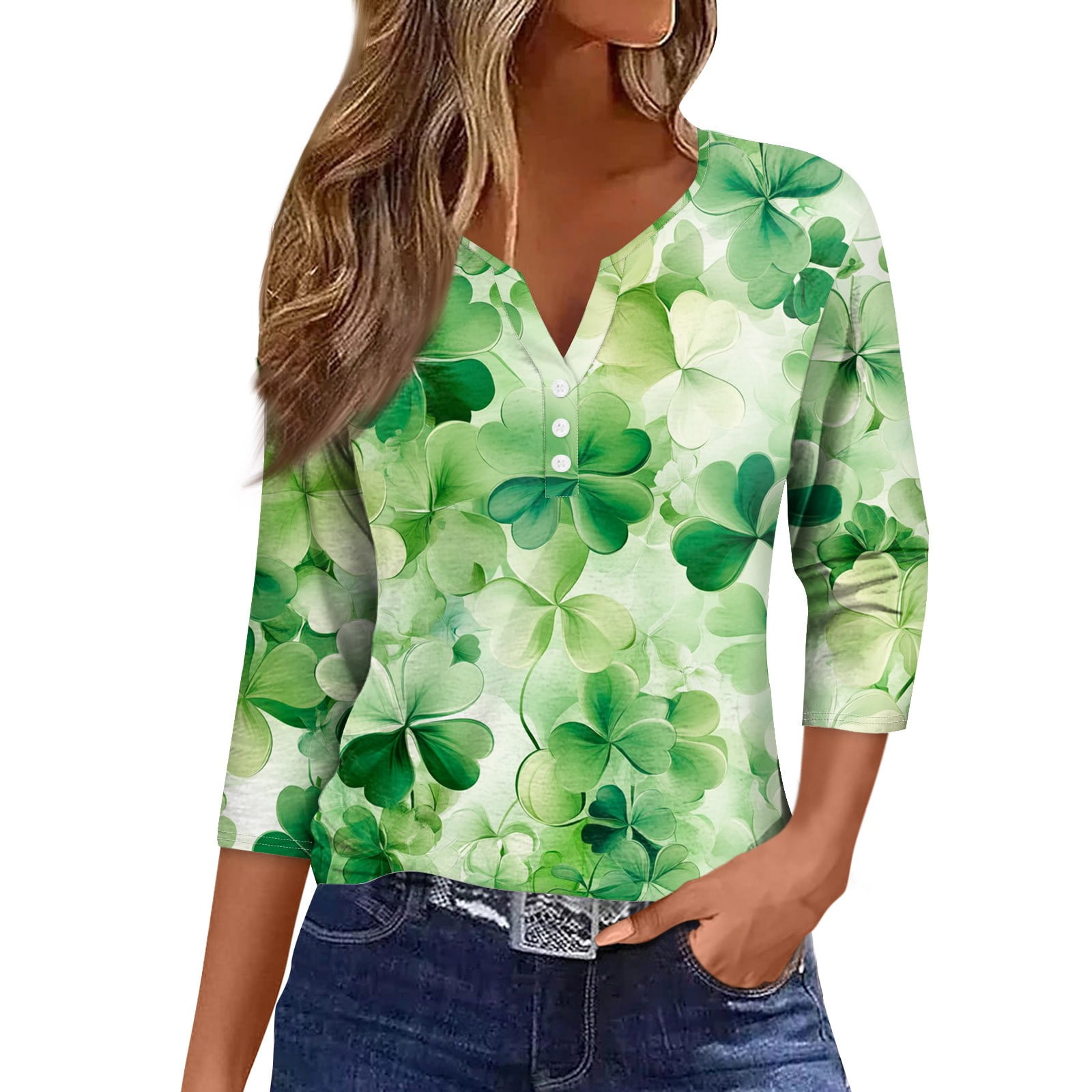 Bicoasu St Patricks Day Shirt for Women,Women's Loose Casual St. Patrick Print Seven Quarter ...