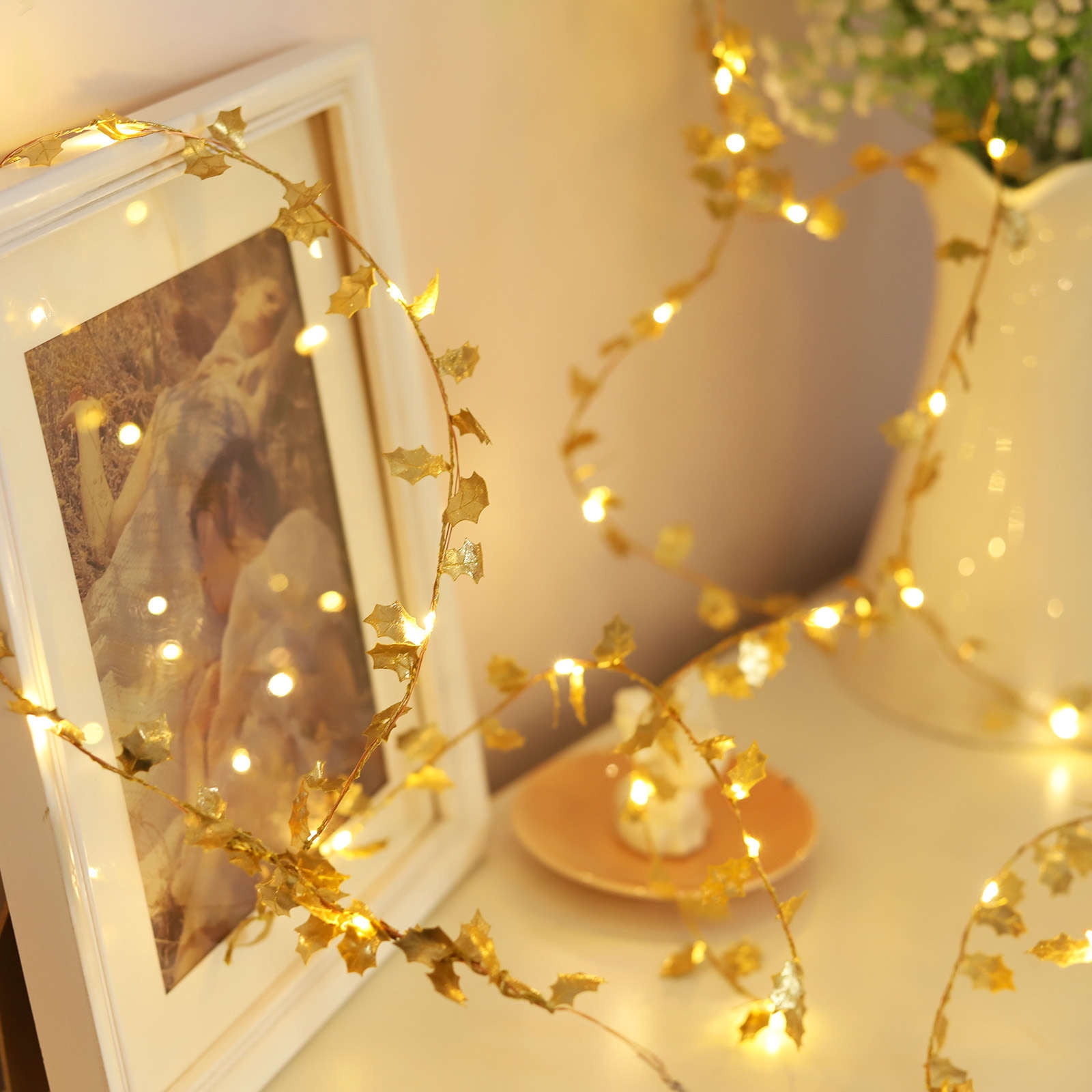Bicoasu String Lights Leaf Lights String, Battery Powered Golden Maple ...