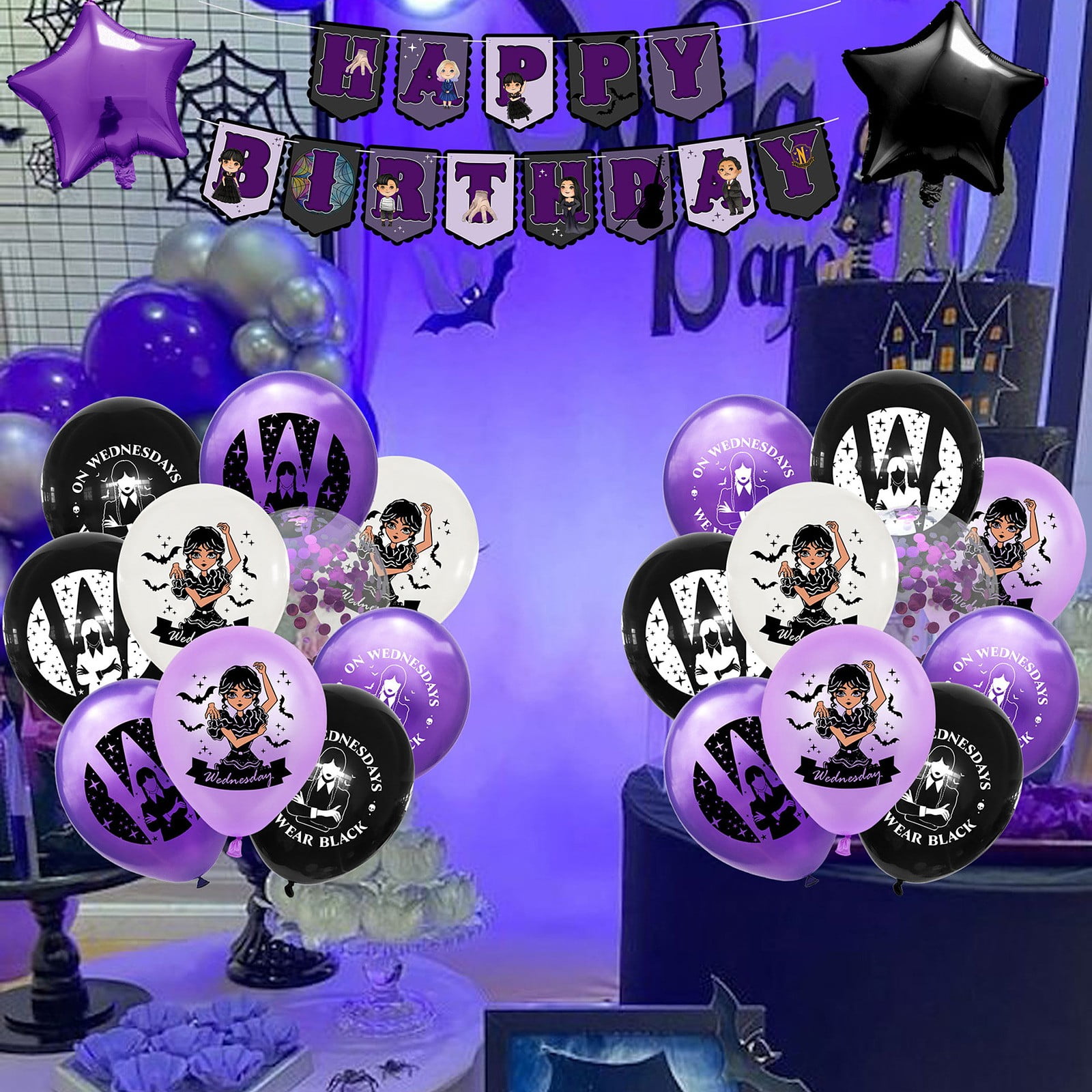 Bicoasu Wednesday Addams Birthday Decorations,Theme Party Decoration ...