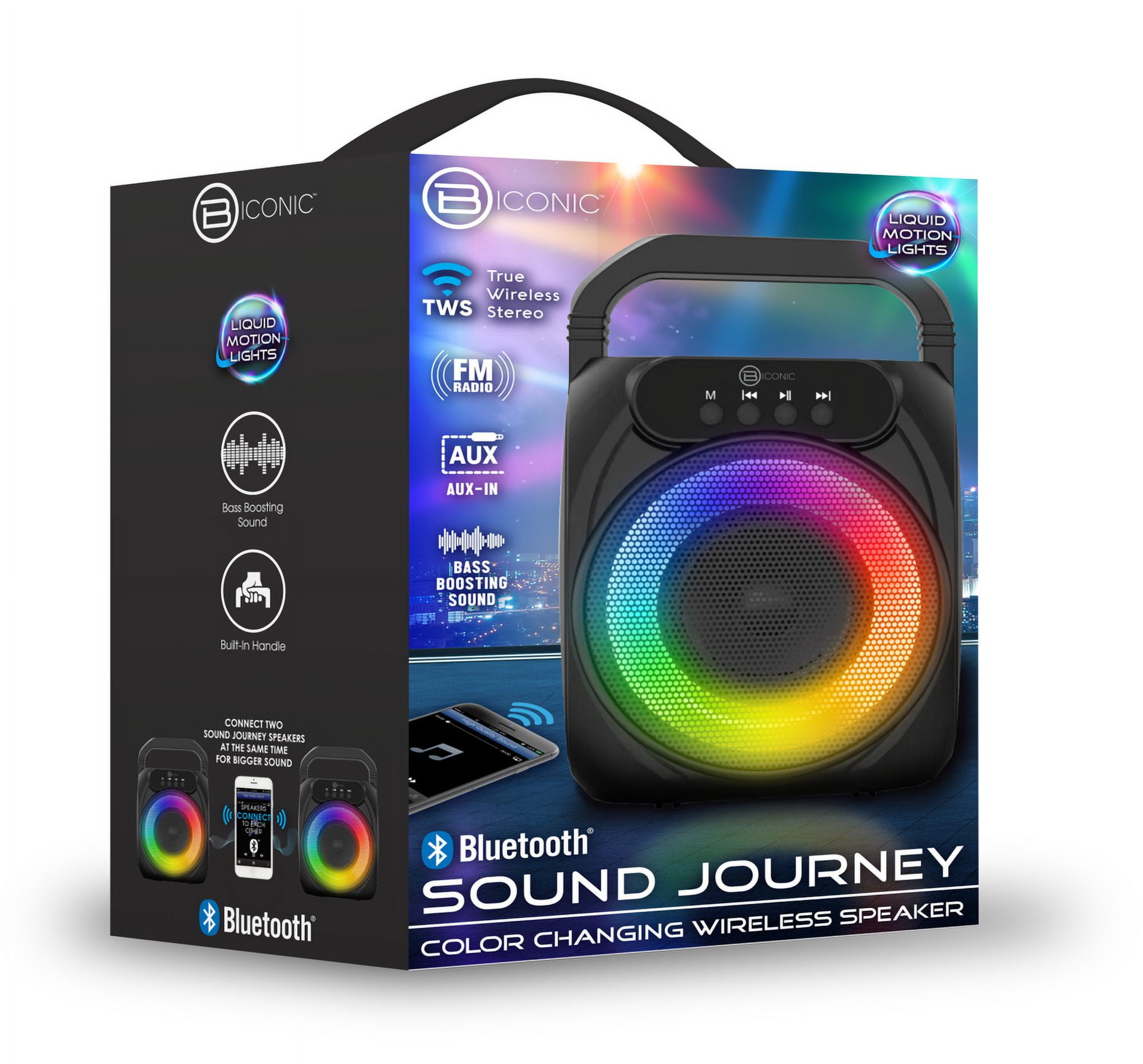 B Iconic Bluetooth Speaker, True Wireless, 3 LED Light Modes, Music and ...