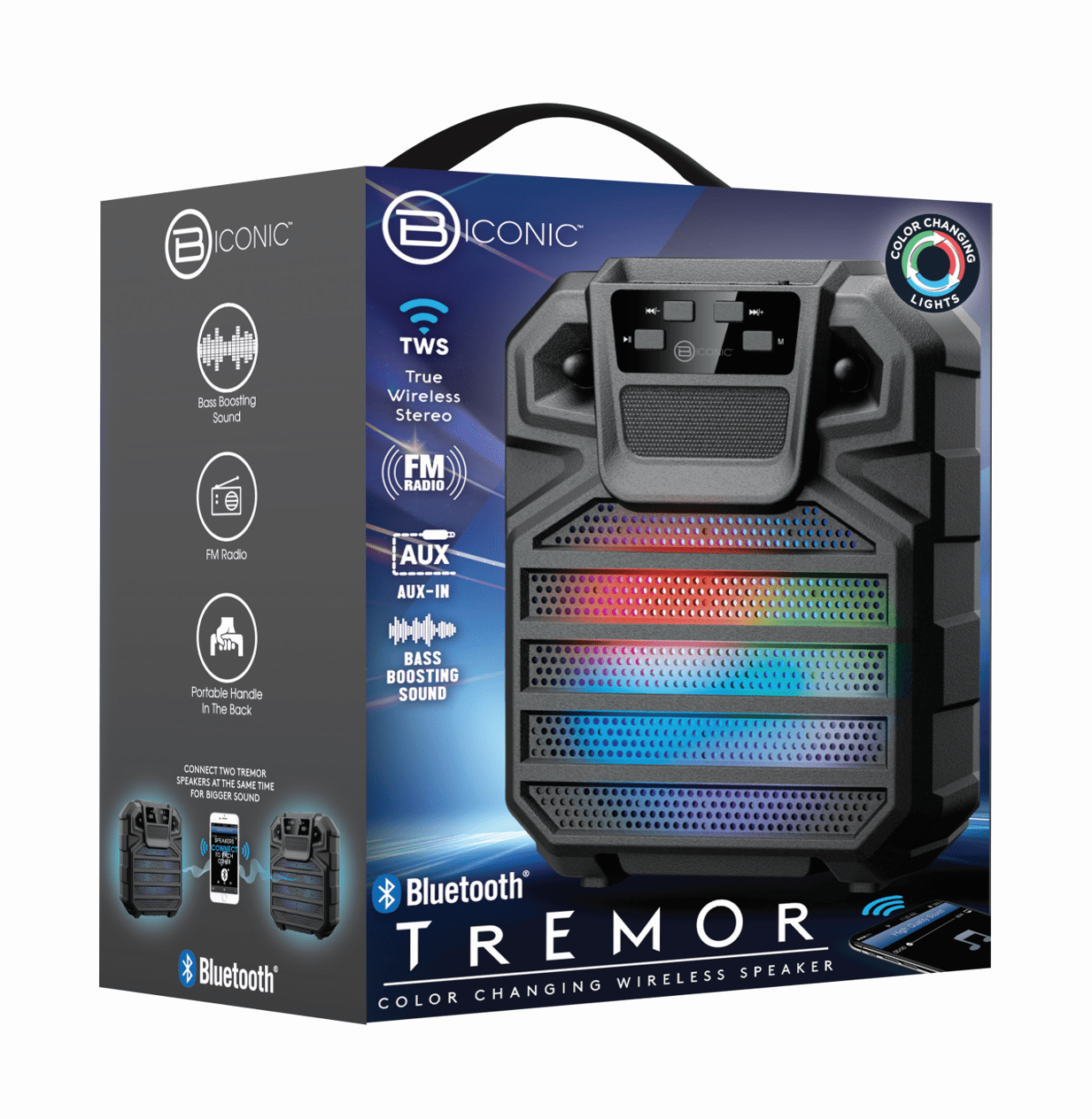 Biconic 10" Tremor Speaker Portable Bluetooth Color Changing 5" Woofer ...
