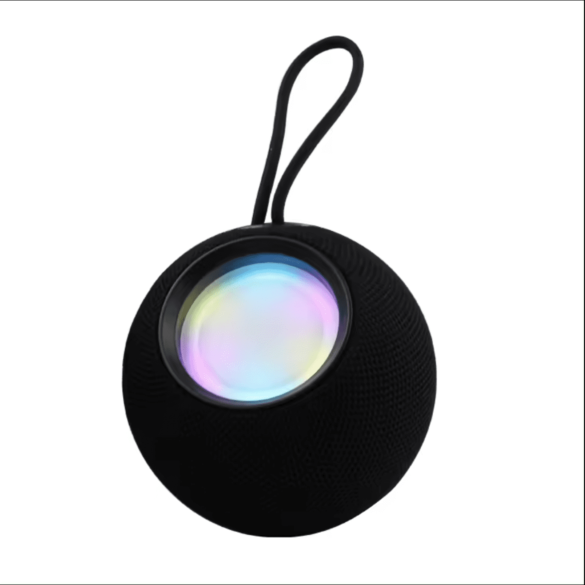 Biconic Round Handheld Fabric Portable Speaker in Black with LED Lights ...