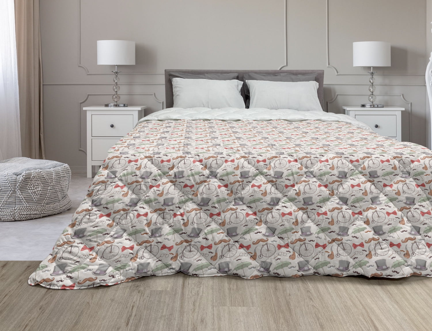 Bicycle Down Alternative Comforter, Hand Drawn Penny-Farthing Tandem ...
