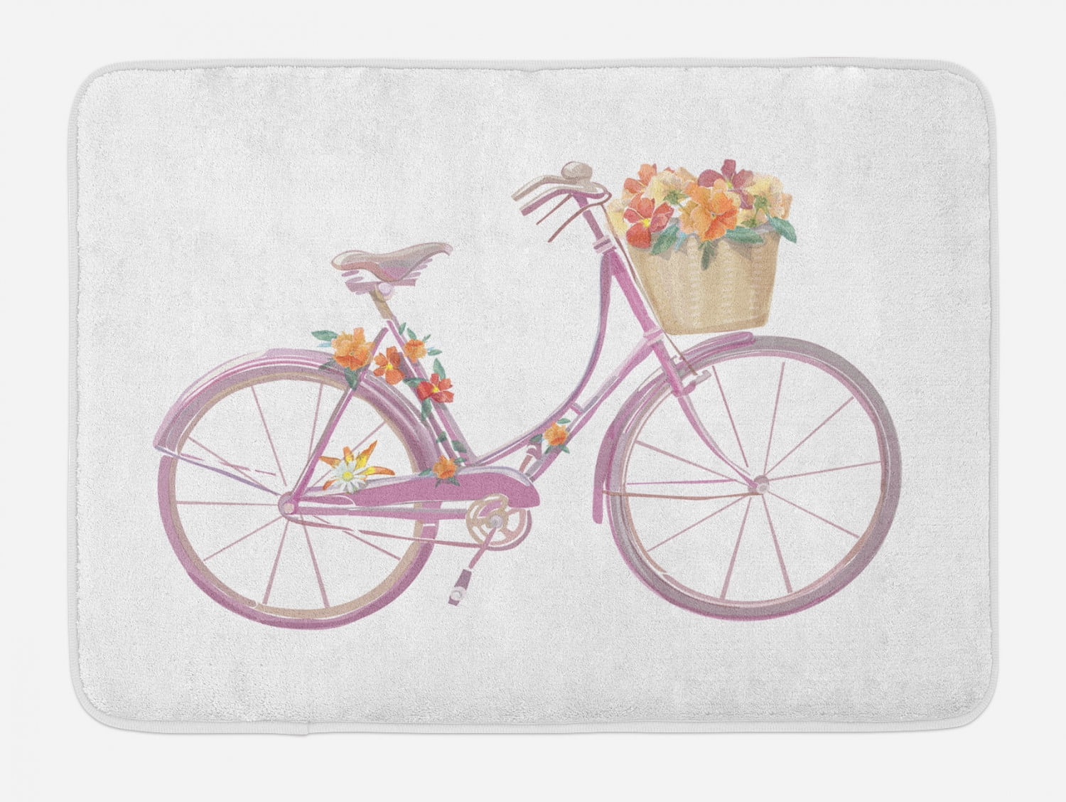Bicycle Bath Mat, Watercolor Illustration of a Pink Bicycle with ...