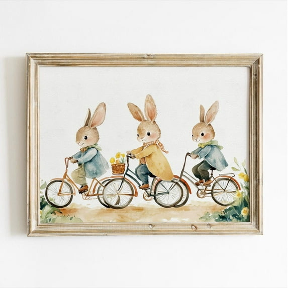 Bicycle Bunnies Nursery Print, Vintage Animal Print, Woodland Rabbit ...