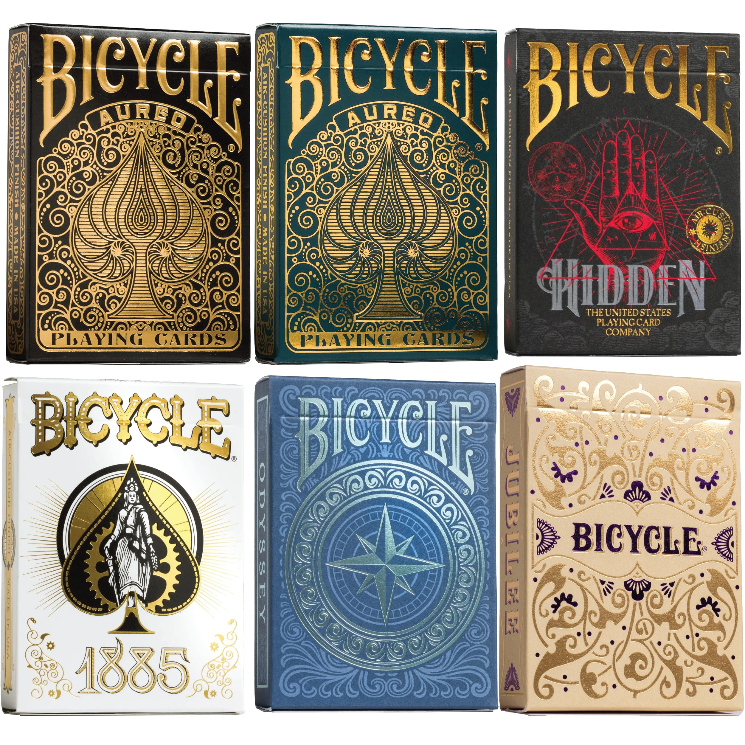 Bicycle Collector's Edition: 6-Deck Bundle Showcasing Odyssey, 1885, Jubilee, Hidden, Aureo ...