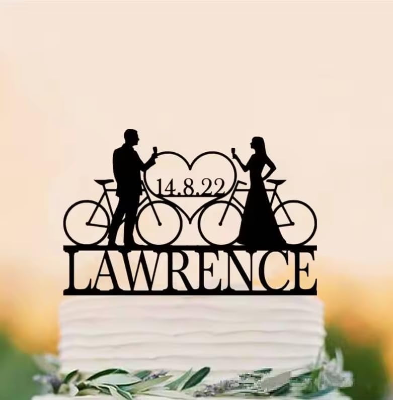Bicycle Couple Cake Topper, Custom Surname Bicycle Wedding Cake Topper, Bike Rider Cake Topper ...