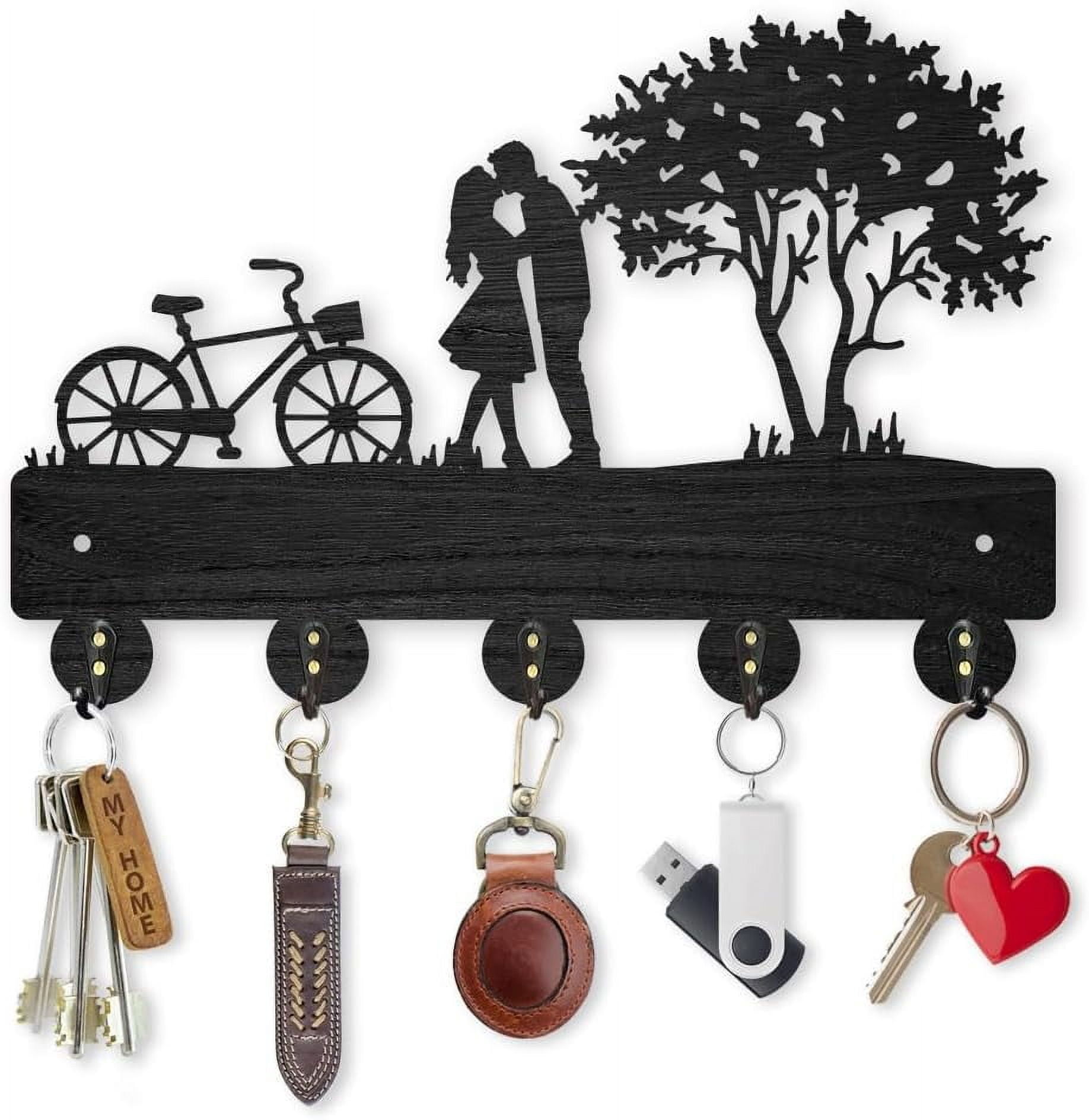 Bicycle Couple Tree Coat Rack Wall Mount 11.8×7.9inch Key Holder for Wall Decorative Wooden Wall ...