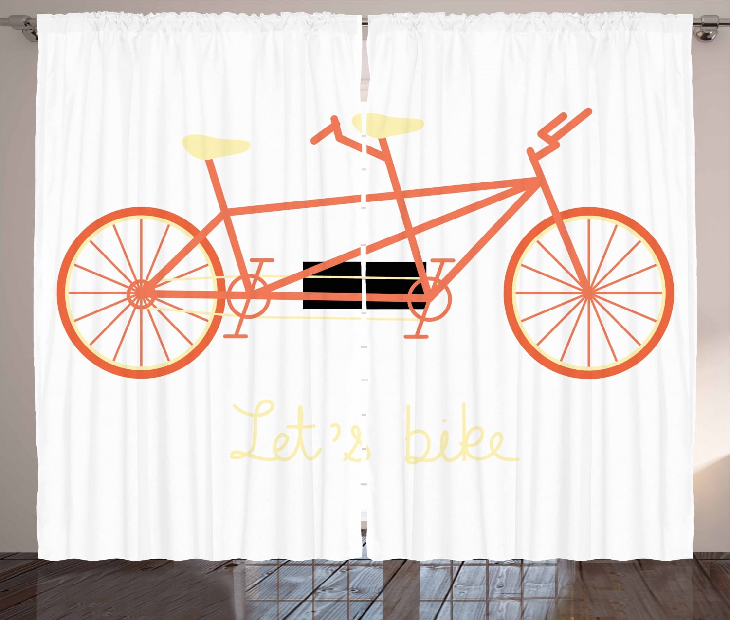 Ambesonne Bicycle Curtains 2 Panel Set, Lets Bike Retro Vehicle, 108" x ...