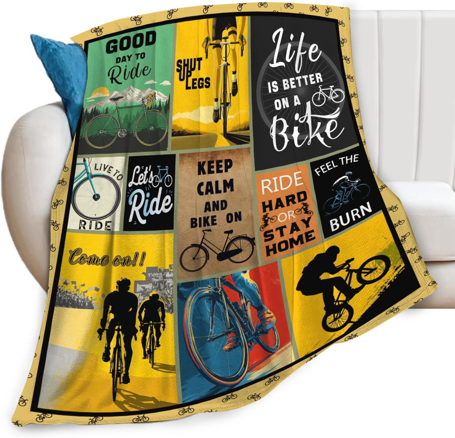 Bicycle Cycling Blanket for Mens, Bike Flannel Throw Blanket, Fleece ...