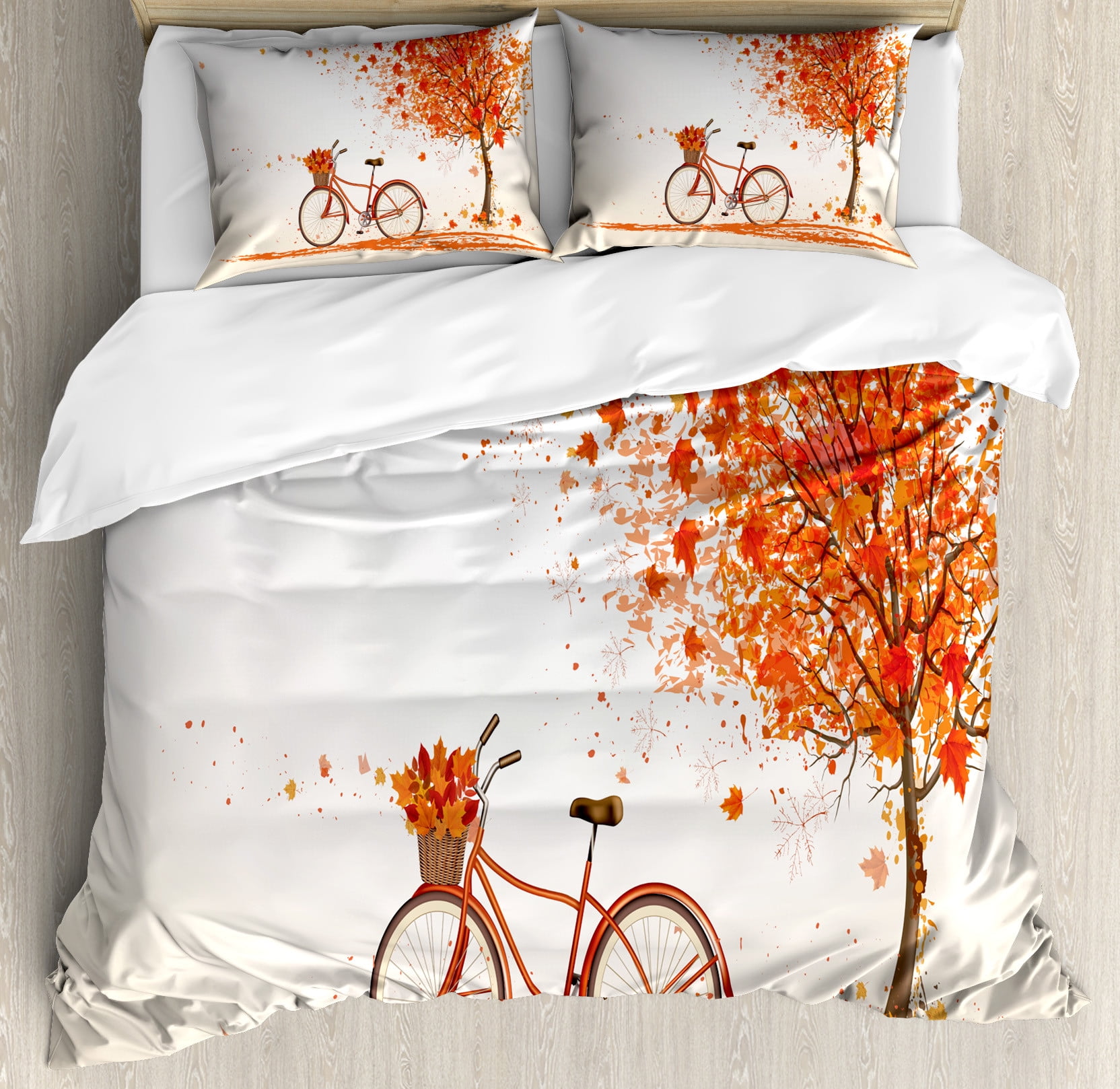 Bicycle Duvet Cover Set, Autumn Tree Aged Old Bike November Day Fall ...