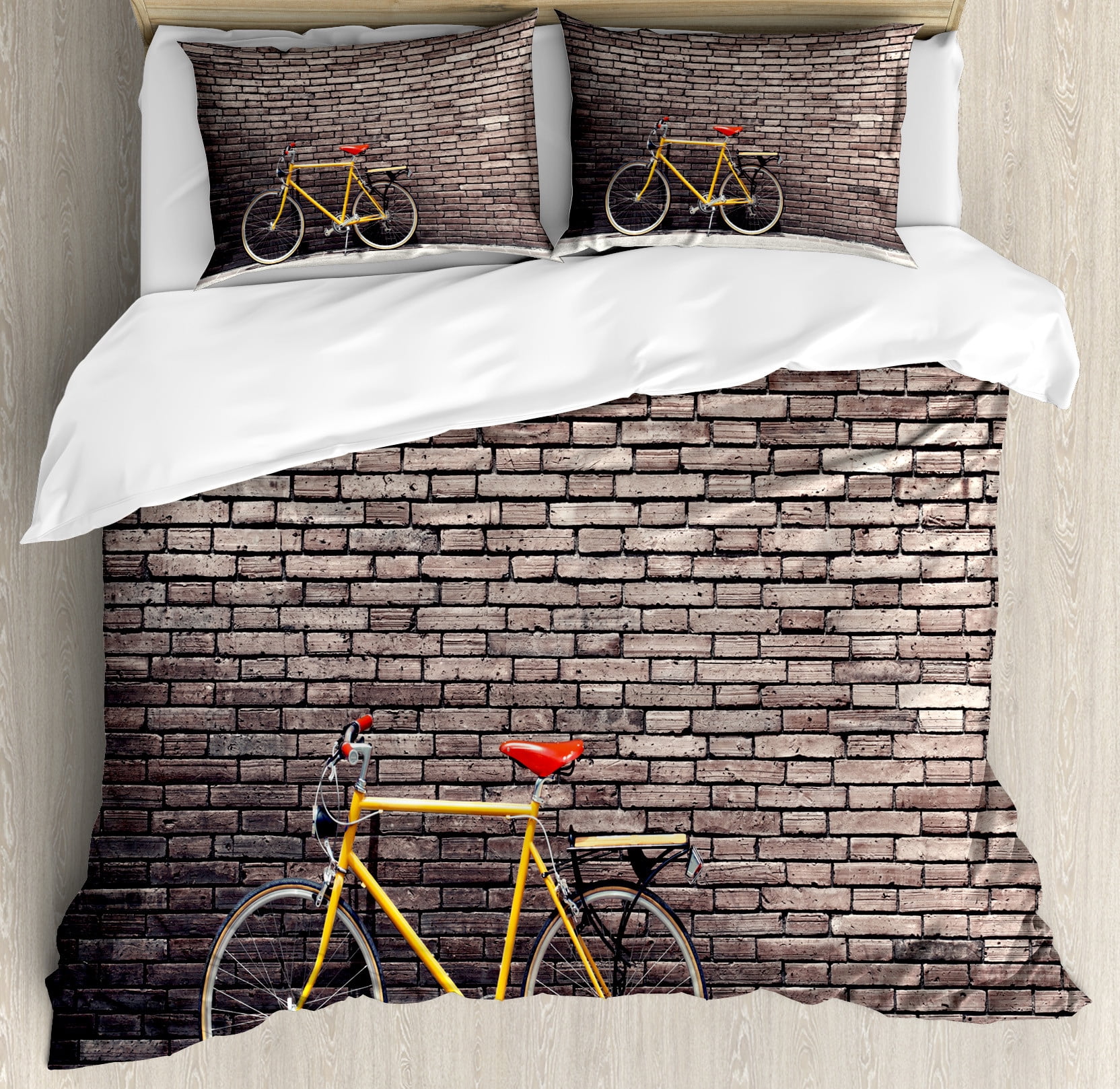 Bicycle Duvet Cover Set, Past Times Aesthetic Road Bike Lean Brick Wall ...