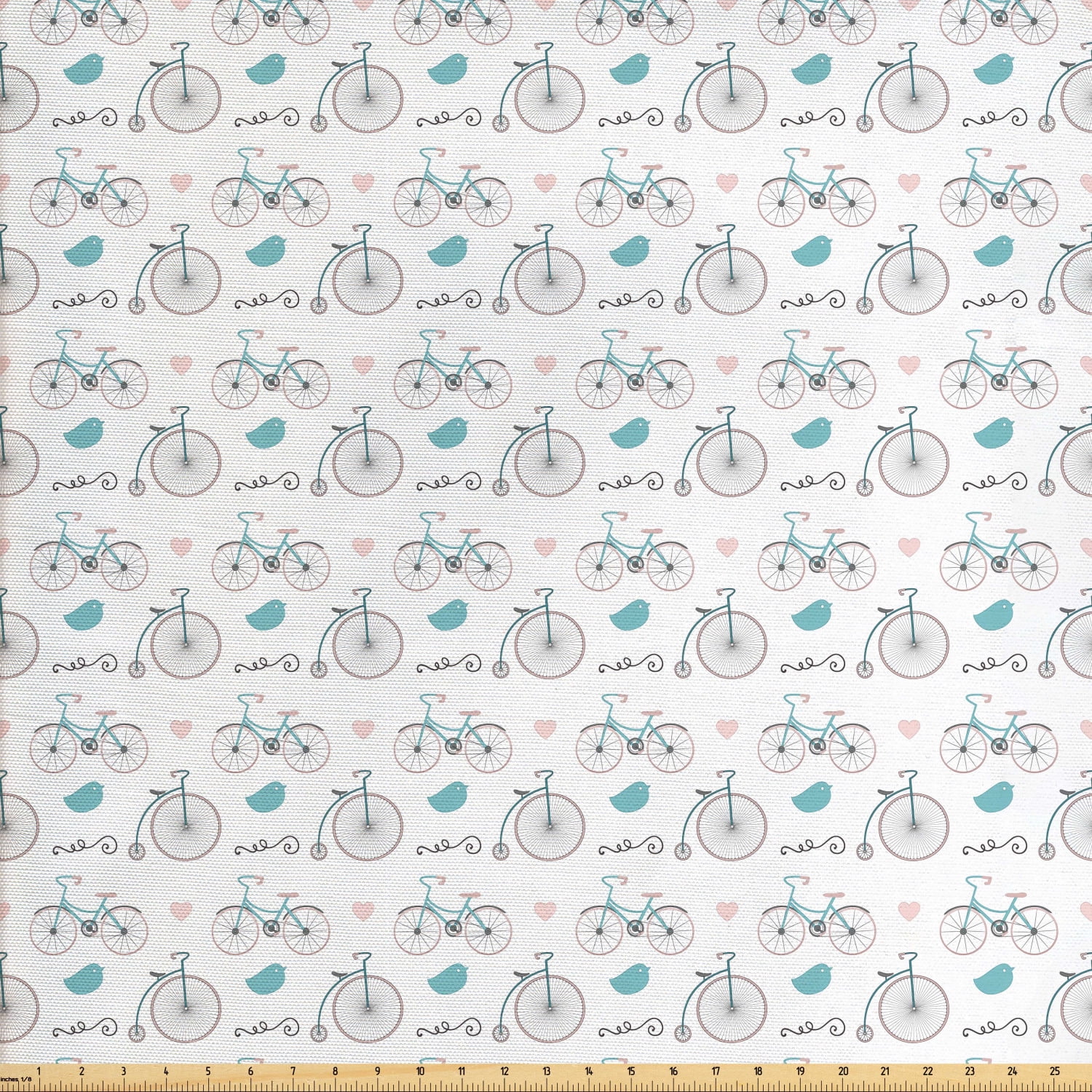 Ambesonne Vintage Fabric by the Yard Upholstery, Bikes Hipster Retro, 3 Yards, Soft Pink Blue ...