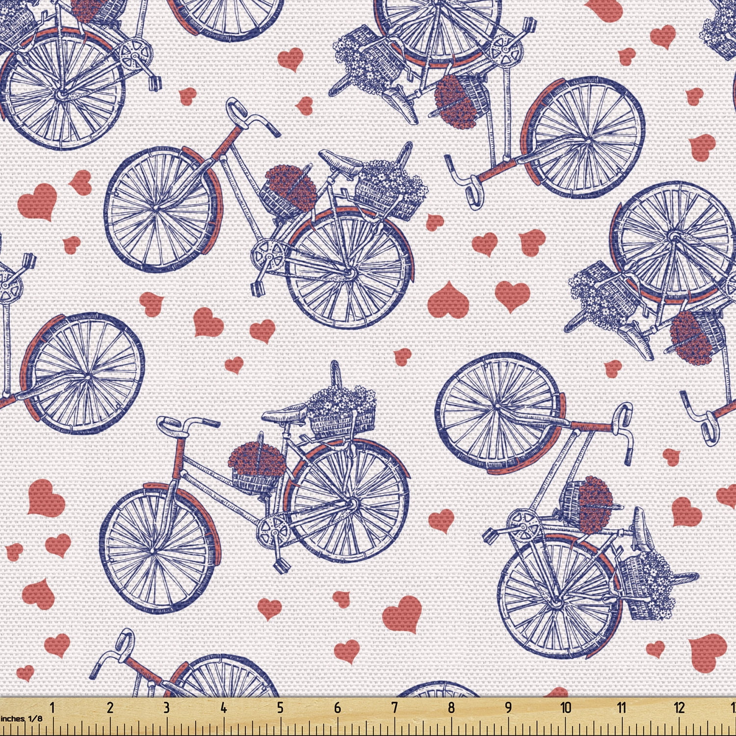 Bicycle Fabric by the Yard, Romantic Pattern of Vintage Bikes with ...