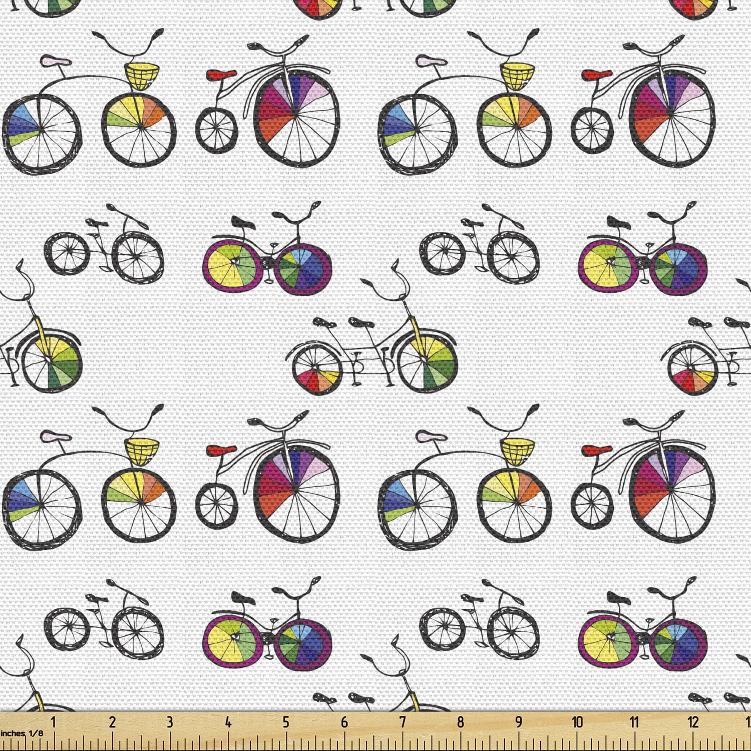 Ambesonne Bicycle Fabric by the Yard Upholstery, Penny-Farthing Tandem ...