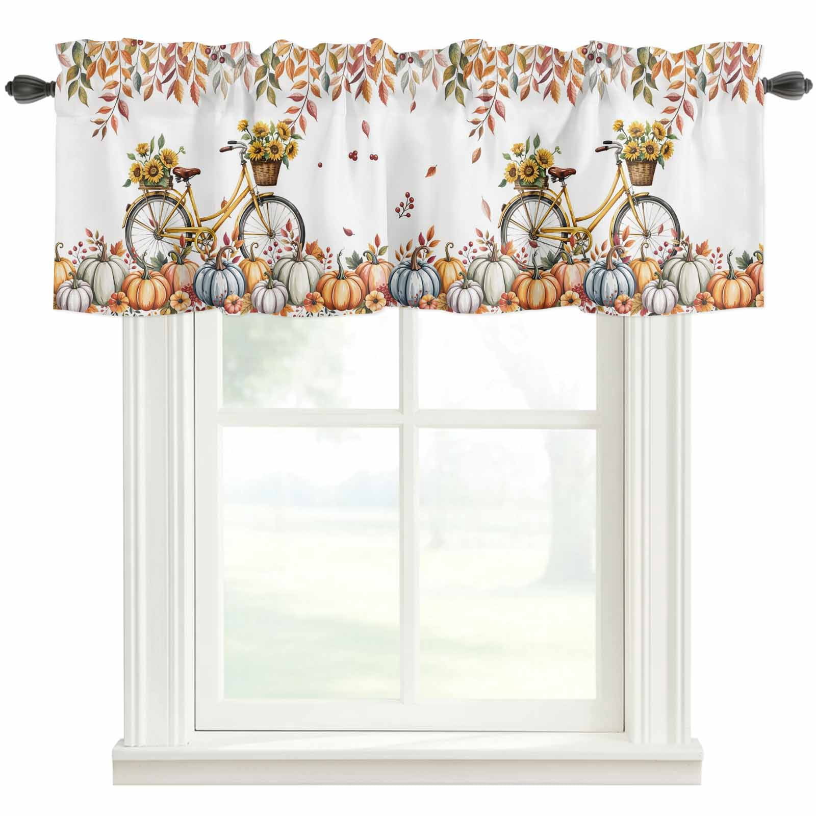 Bicycle Floral Fall Farmhouse Short Window Curtain Valances ...