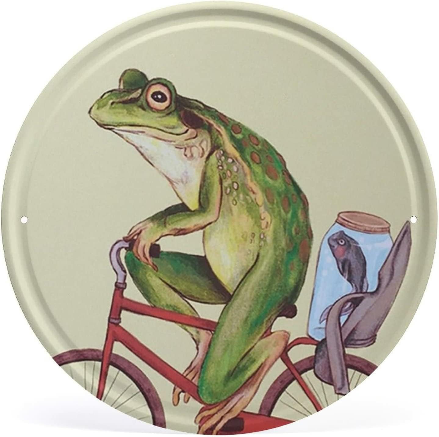 Bicycle Frog Vintage Style Round Tin Signs Wreath Sign Metal Sign Metal ...