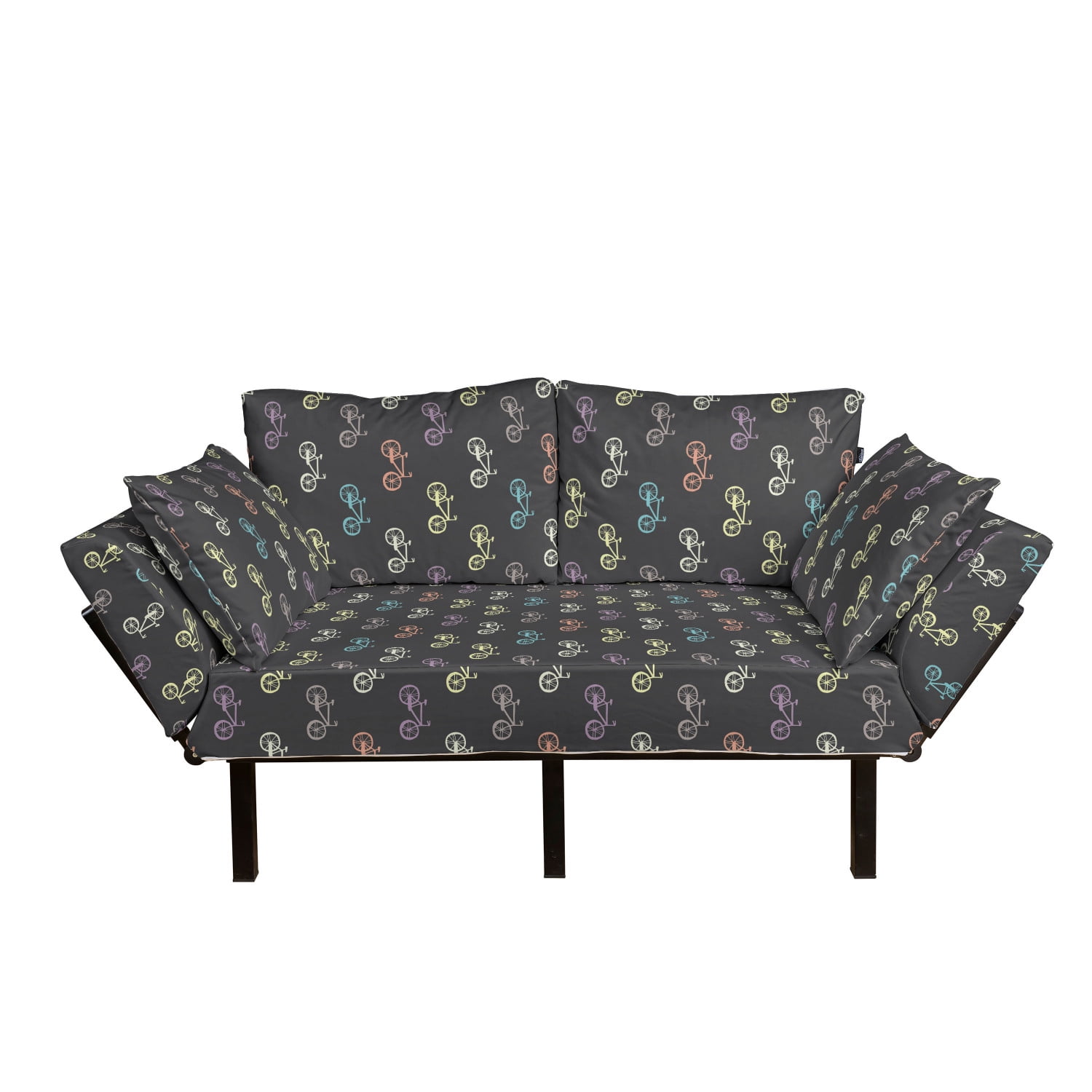 Bicycle Futon Couch, Biking Theme Cycling Outdoors Travelling Colorful ...