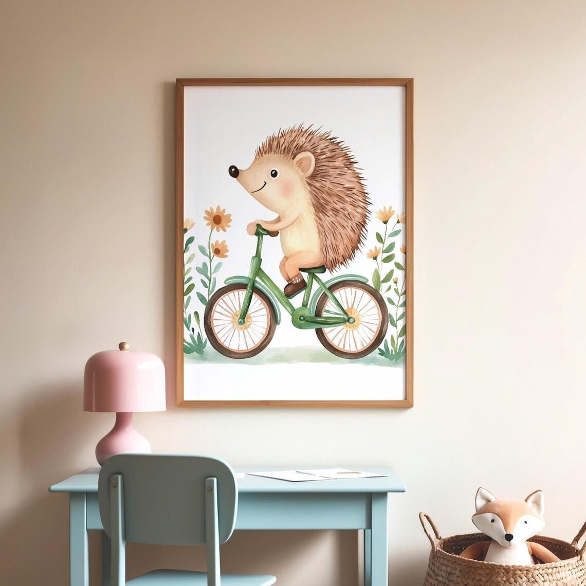 Bicycle Hedgehog Nursery Wall Decor Biking Animal Baby Room Art Print ...