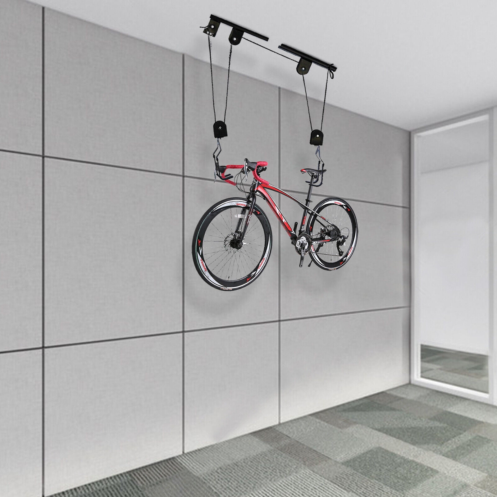 Bicycle Lift Hoist Bike Ceiling Pulley Rack Garage Storage Hooks Hanger ...