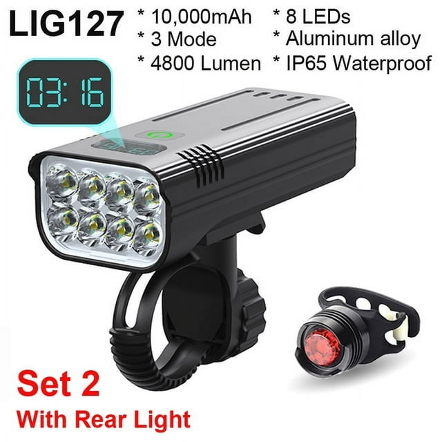 Bicycle Light 4800 Lumen USB Chargeable Rainproof MTB Bike Light Set With 2 Holder 10000mAh ...