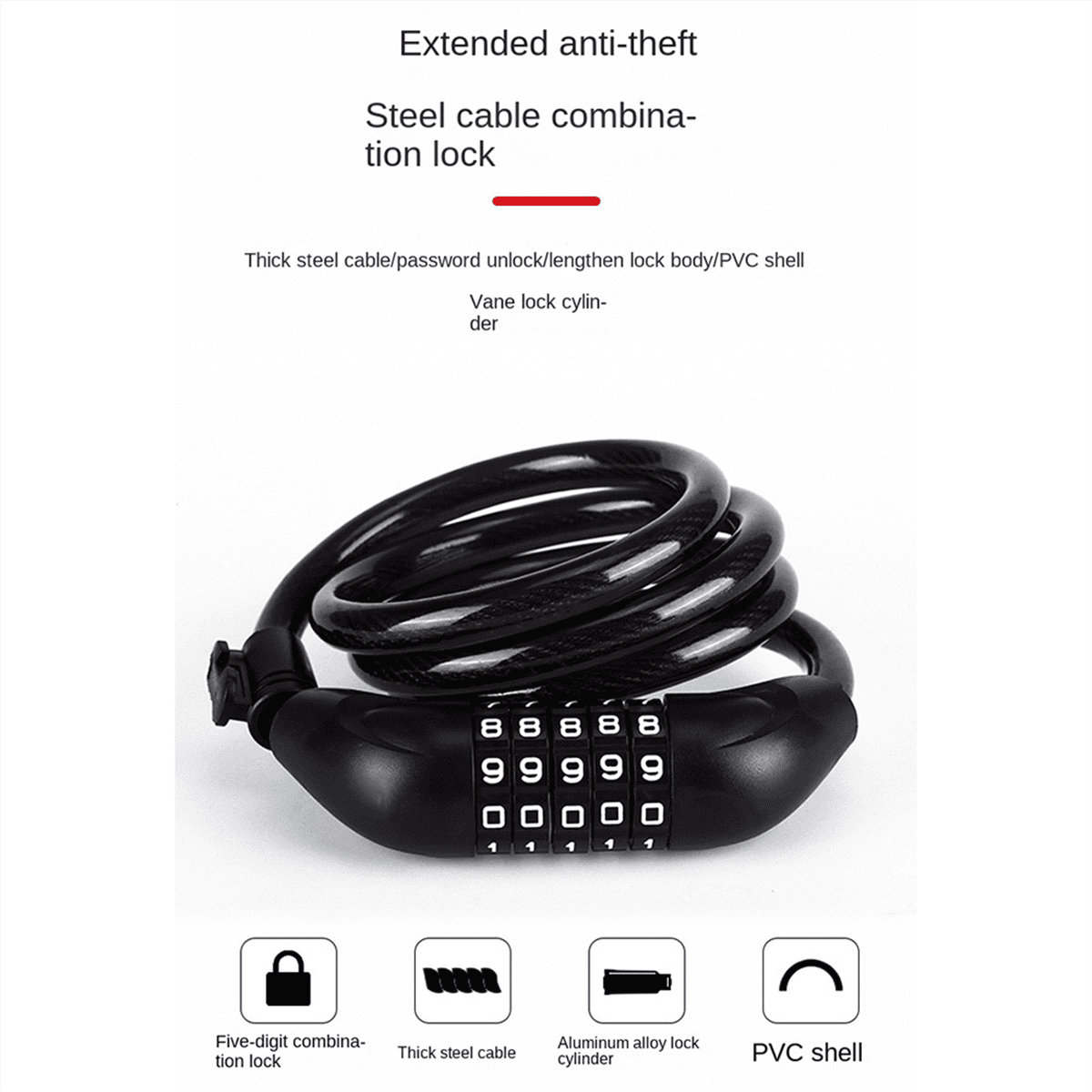 Bicycle Locks, Electric Bike Five-Digit , Mountain Bike Bar Wire Rings, Anti-Theft Yellow Yellow ...