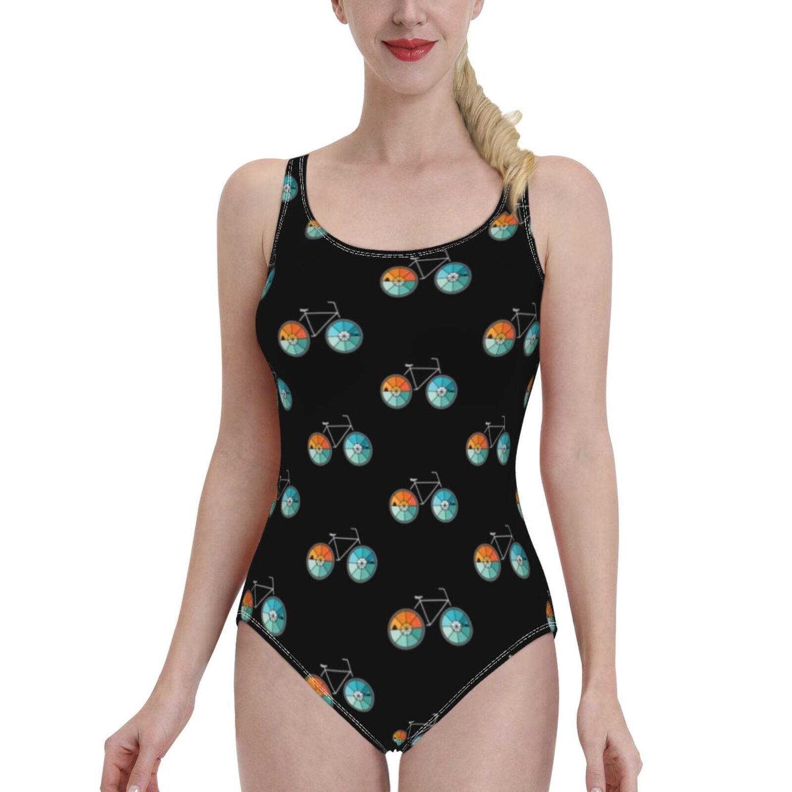 Bicycle One Shoulder Ruffle Swimsuit One Piece Print Swimwear Women Bathing Suit Monokini ...