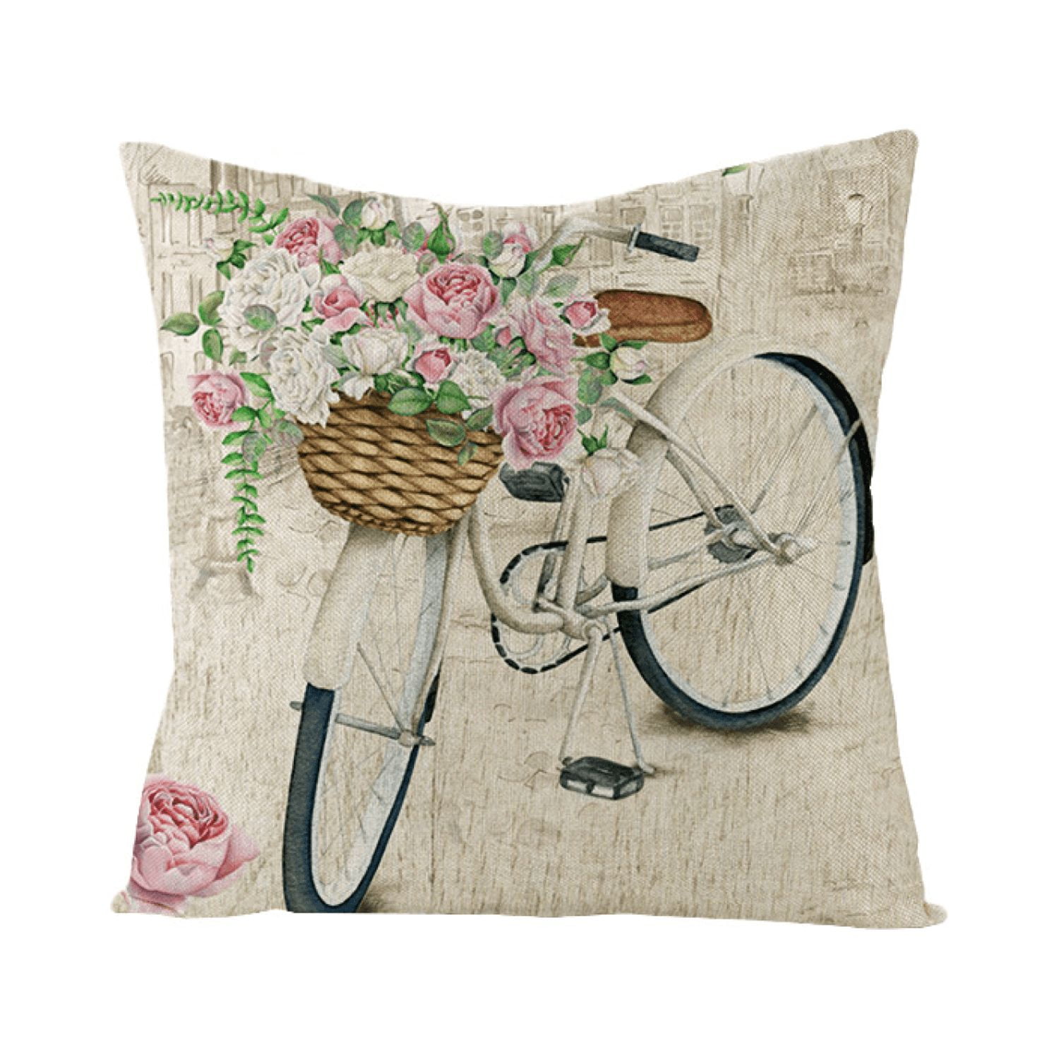 Bicycle Pillow Case Decorative Throw Pillow Cover Vintage Watercolor Flowers Bike Pillow Case 18 ...