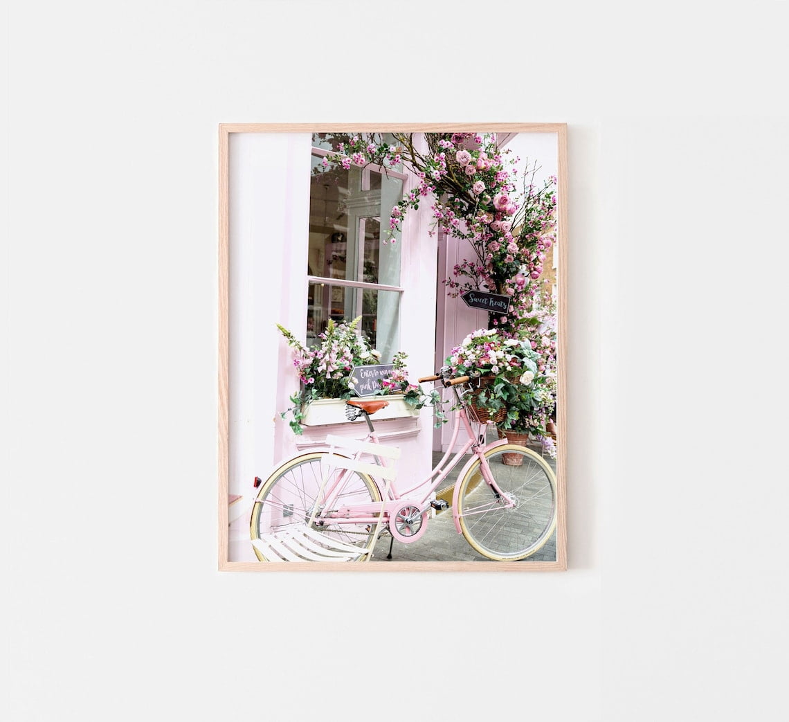 Bicycle Poster pink bike photography blush floral art wall Poster ...